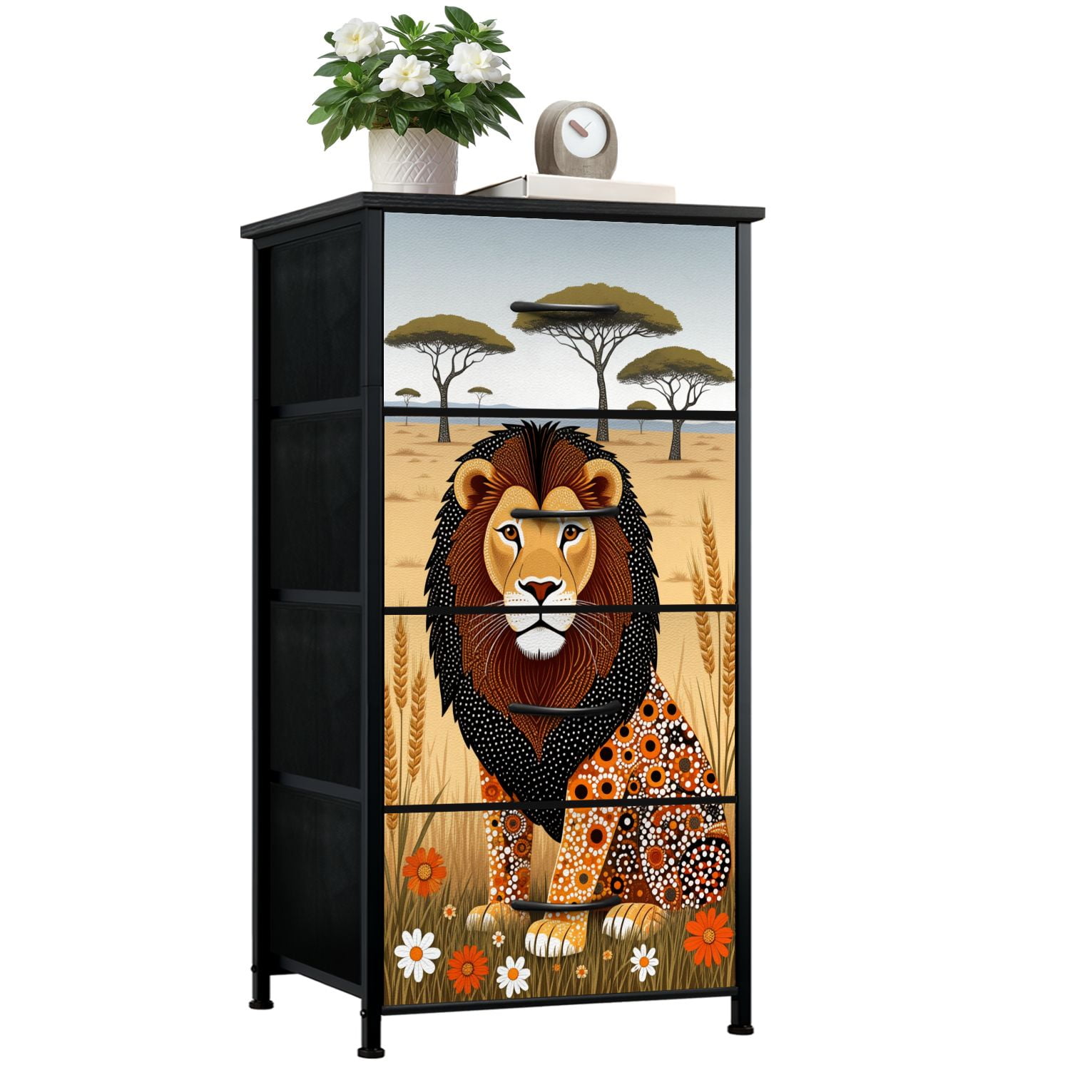 African Dresser for Bedroom with 4 Storage Drawers Lion Ornate ...