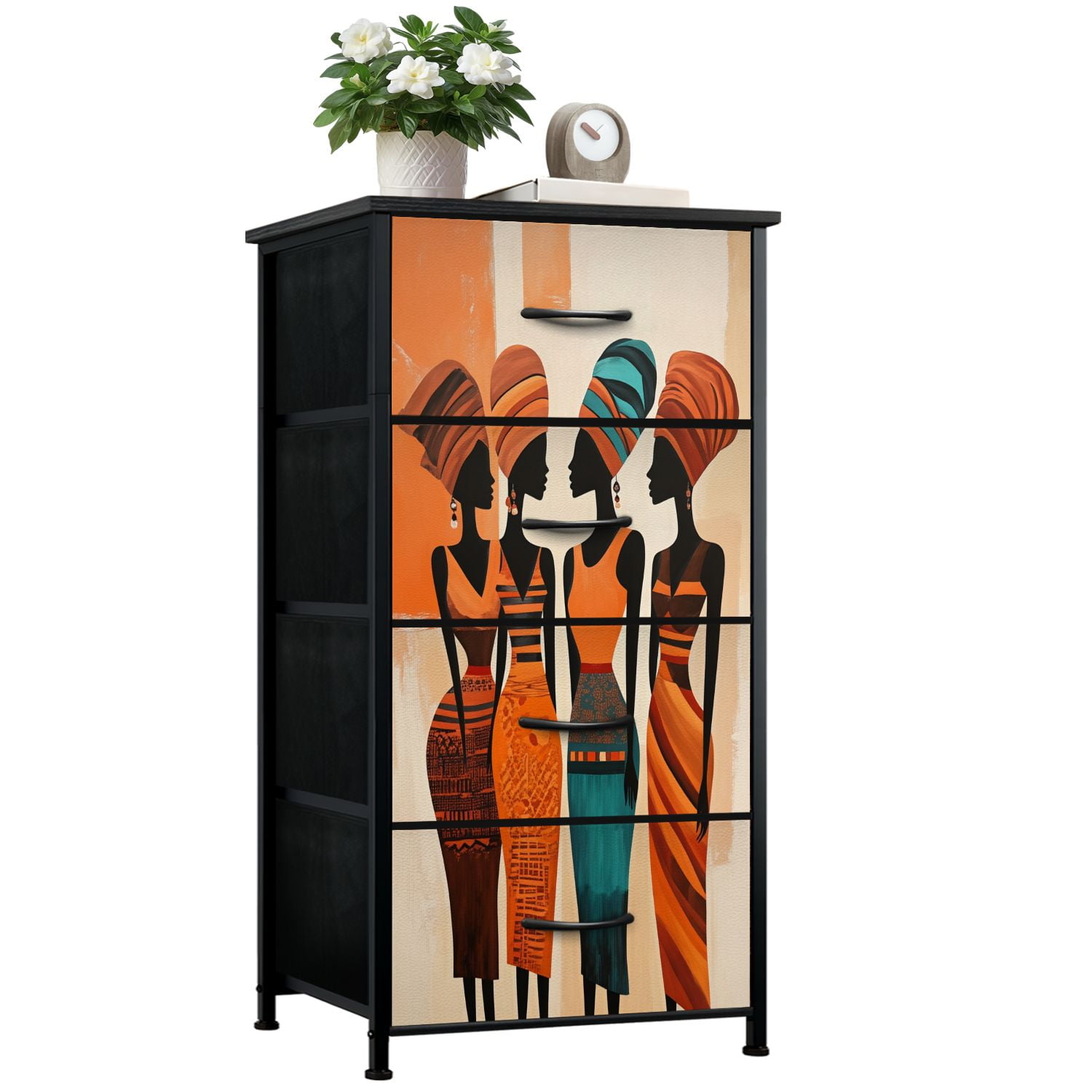 African Dresser for Bedroom with 4 Storage Drawers Stylized African ...