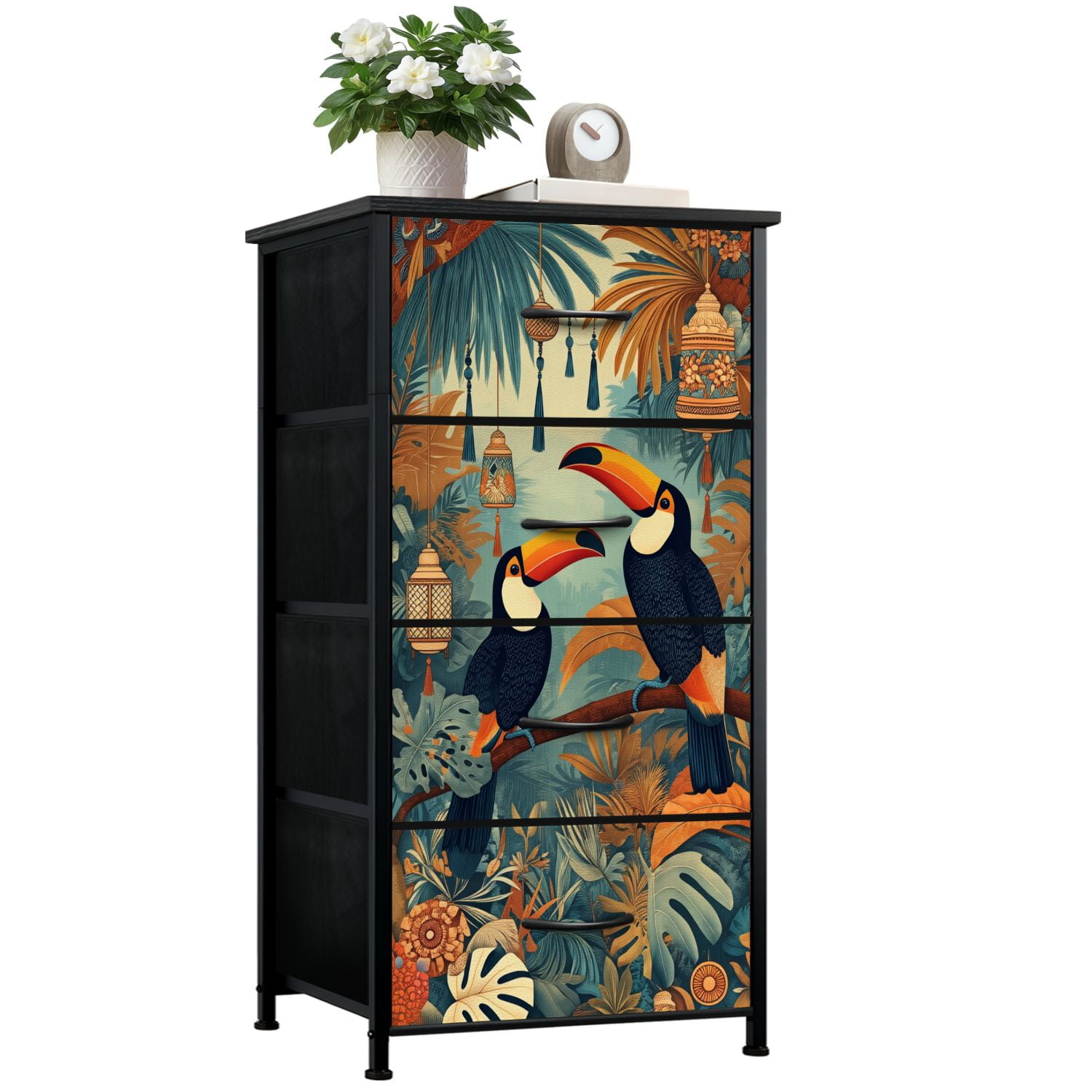 African Dresser for Bedroom with 4 Storage Drawers Toucans Tropical ...