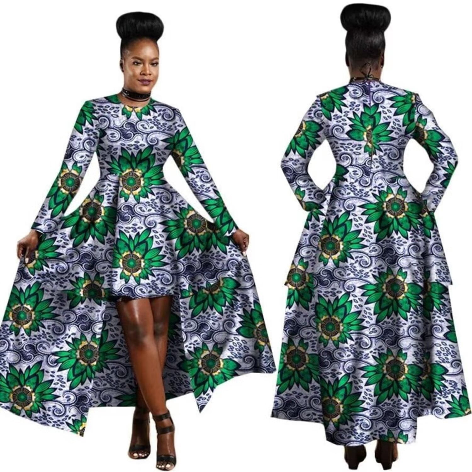 African Dresses for Women Kente Print Cotton Sexy Maxi Long Dress for ...