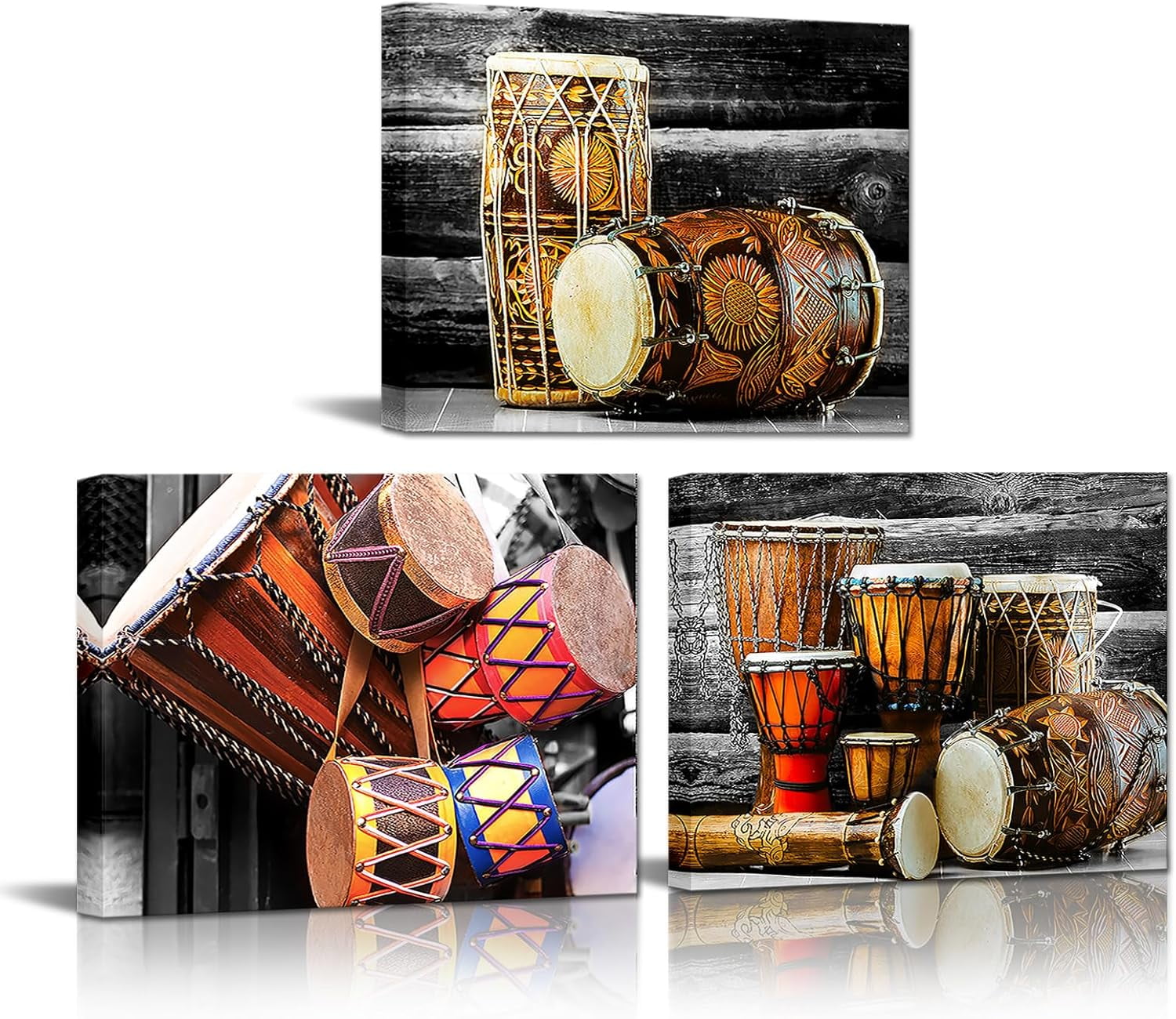 African Drums Canvas Wall Art, Vintage Classic Ethnic Instruments ...