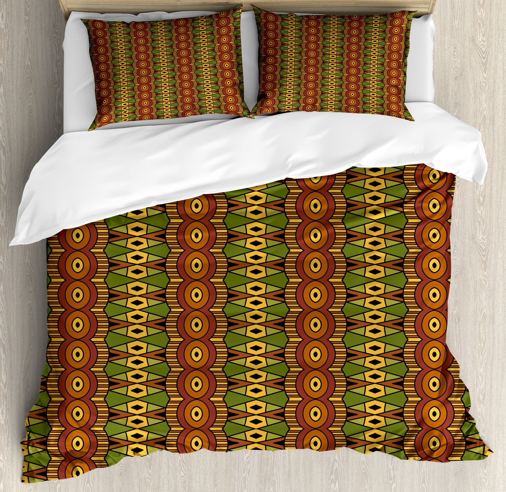 African Duvet Cover Set, Abstract Motifs Vertical Borders Folkloric ...