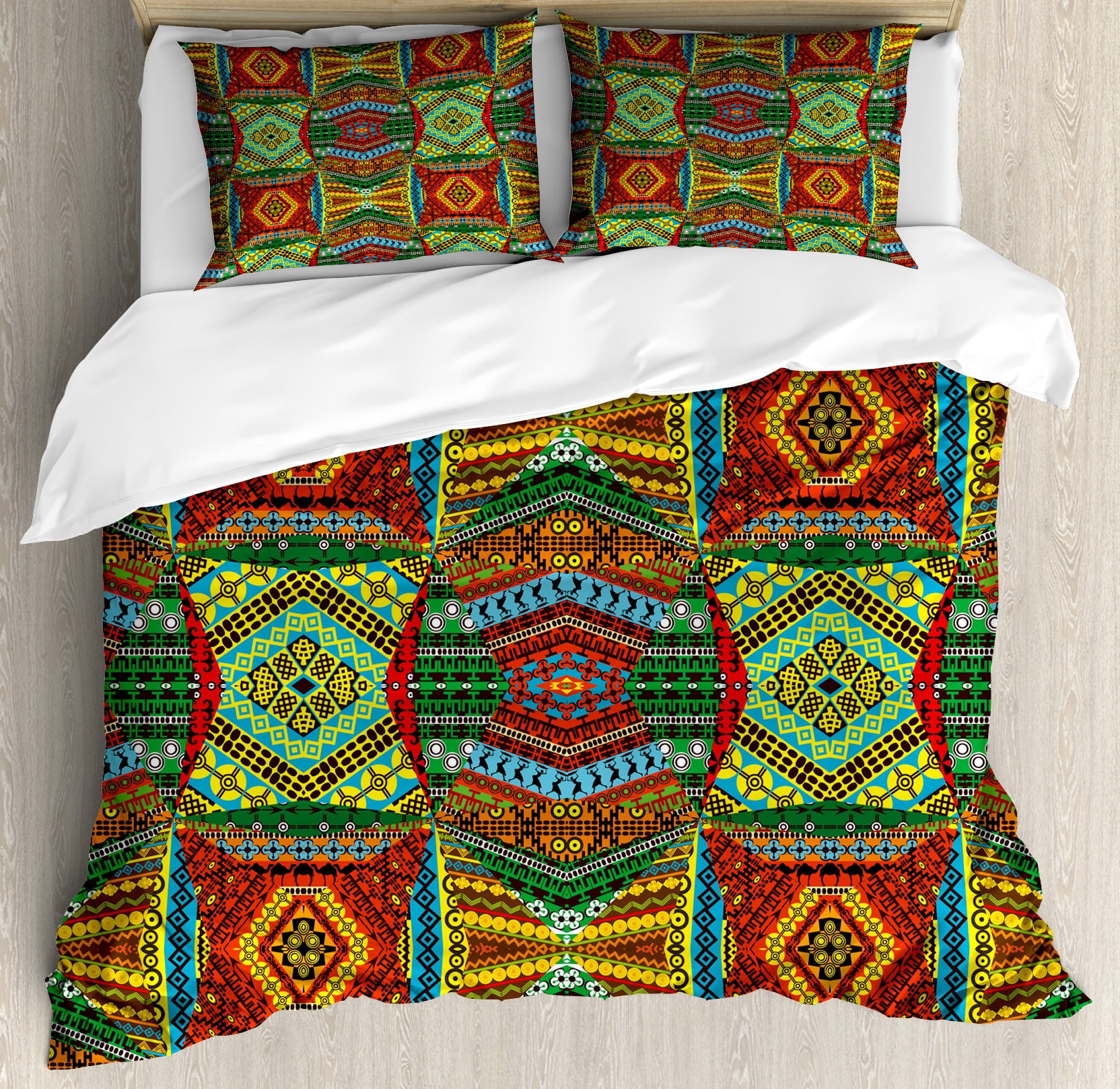African Duvet Cover Set, Collage of Native Motifs Art Traditional Old ...