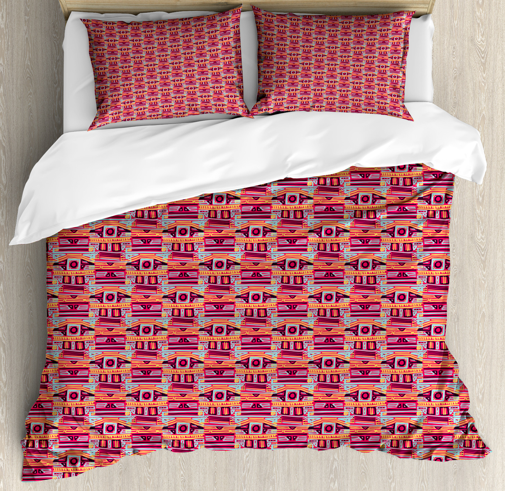 African Duvet Cover Set, Colorful Bohemian Streaks Oriental Feels ...