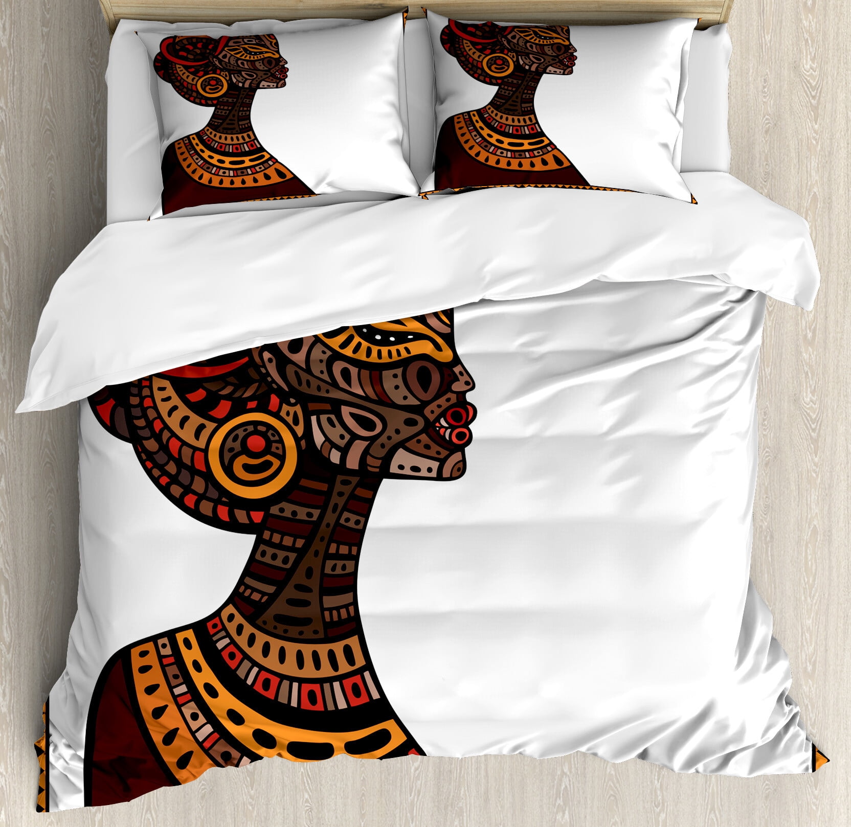 African Duvet Cover Set, Exotic Beauty Woman with Traditional Totem ...