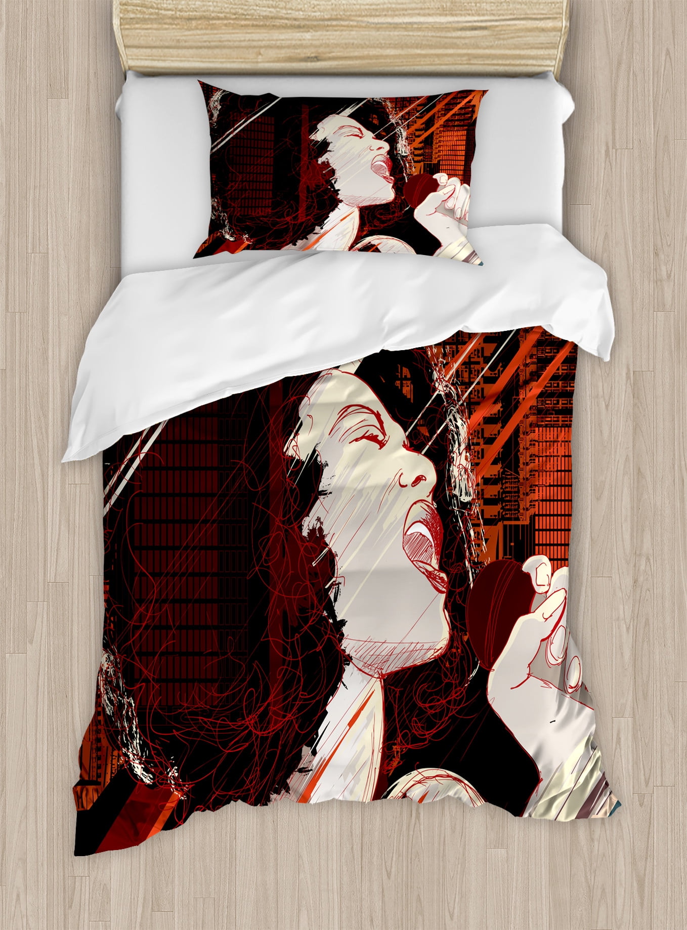 African Duvet Cover Set, Jazz Singer Woman Performing on the Grunge ...