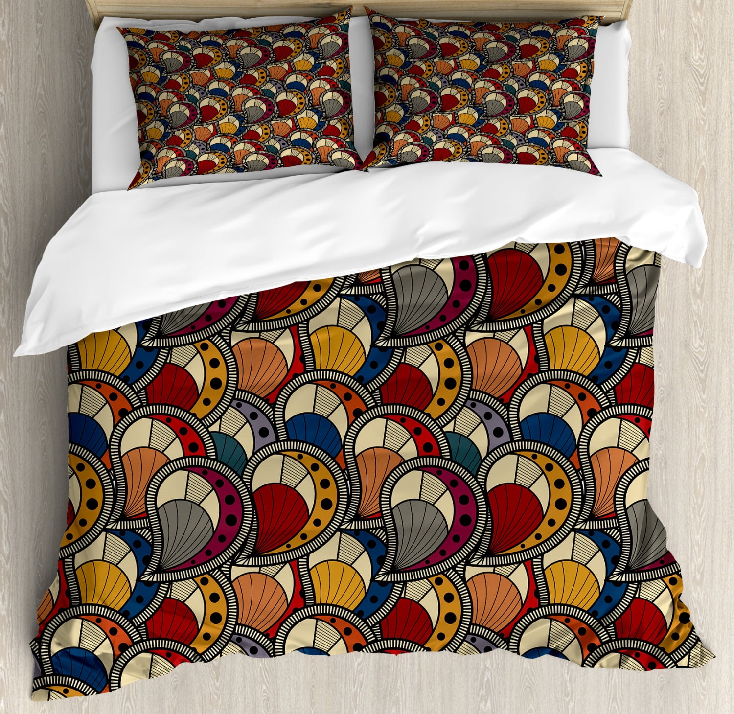 African Duvet Cover Set King Size, Paisley Motifs with Geometric Design ...