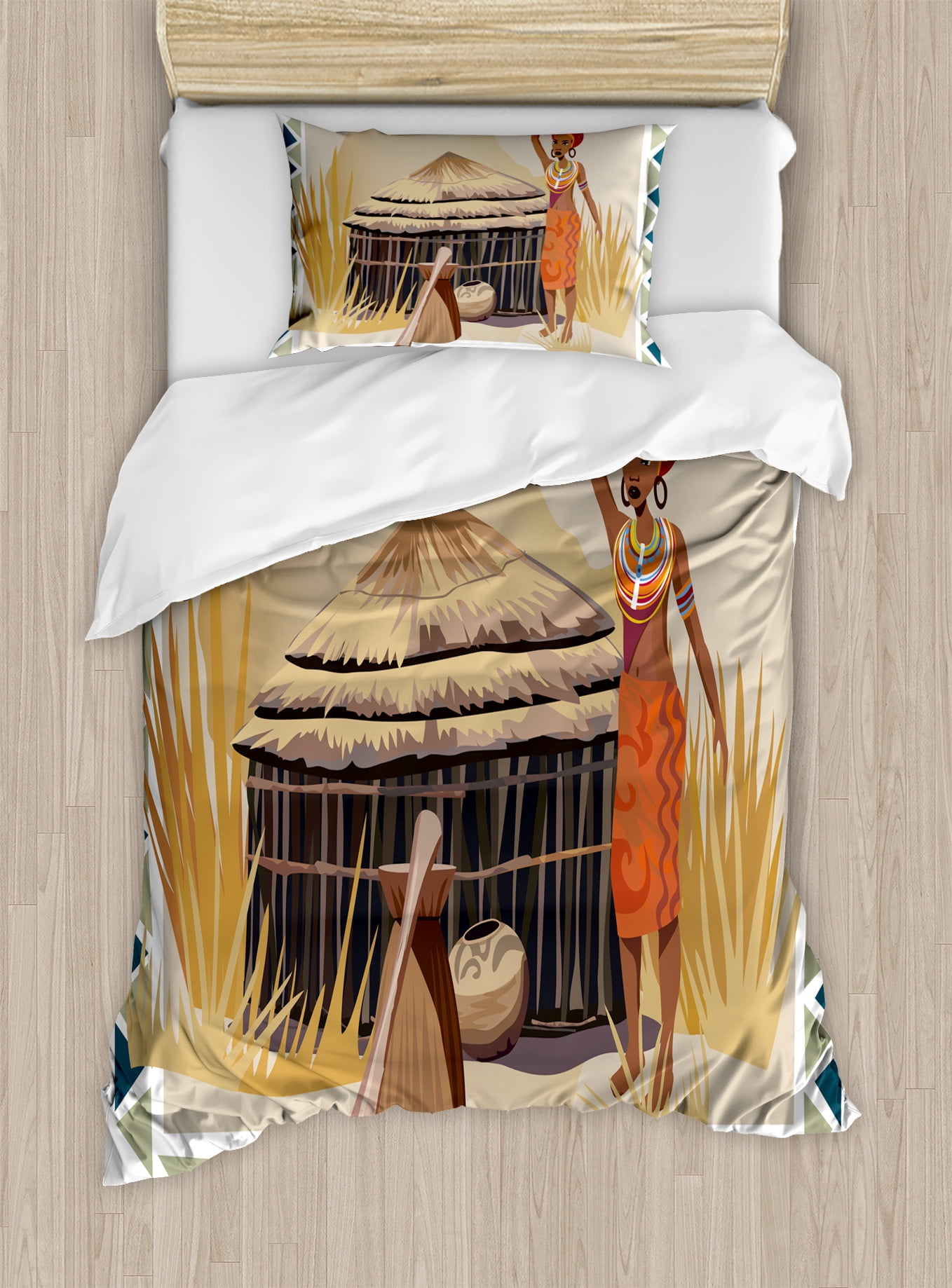 African Duvet Cover Set, Native Lady Carrying a Pot Traditional ...