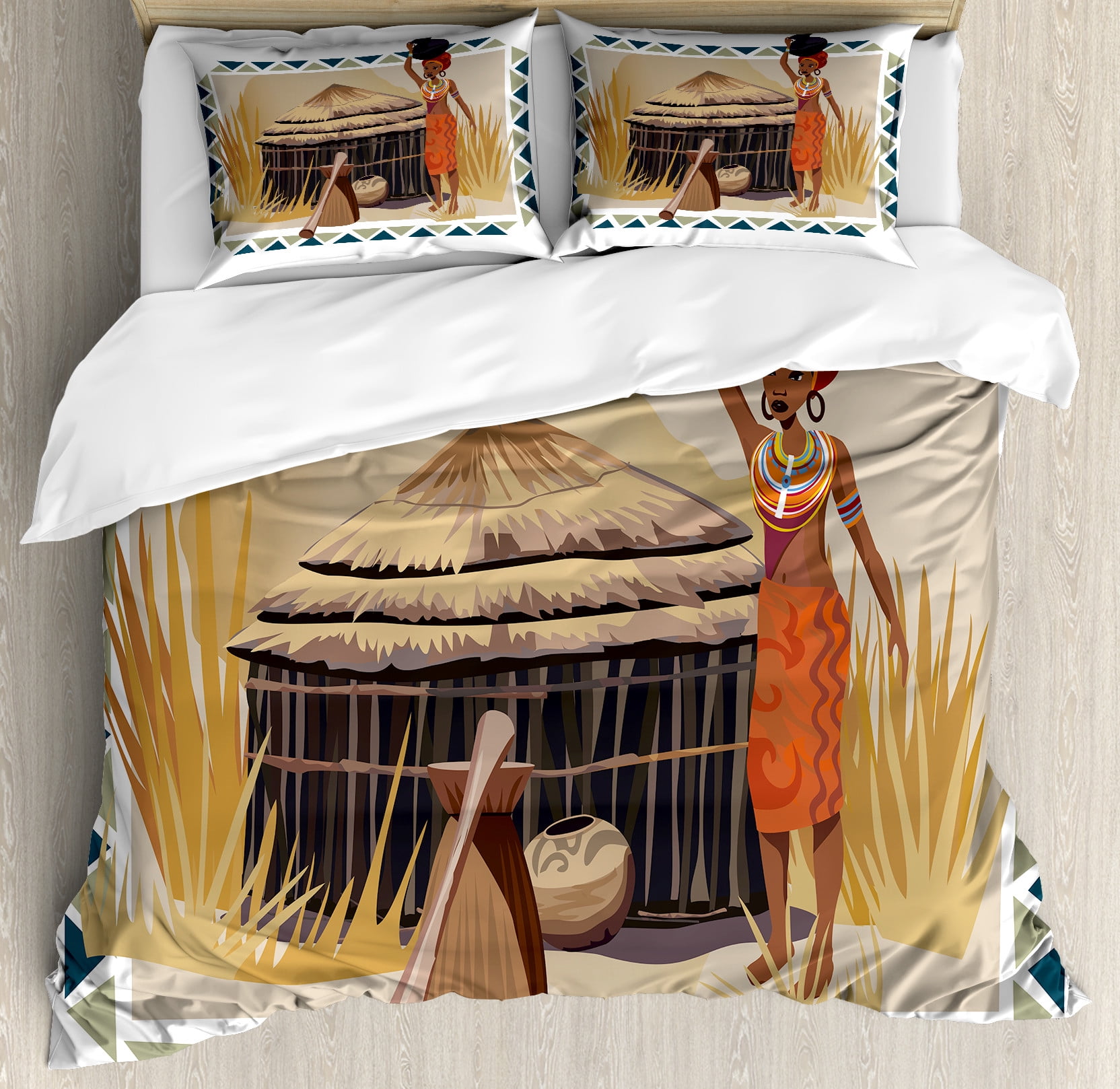 African Duvet Cover Set, Native Lady Carrying a Pot Traditional ...