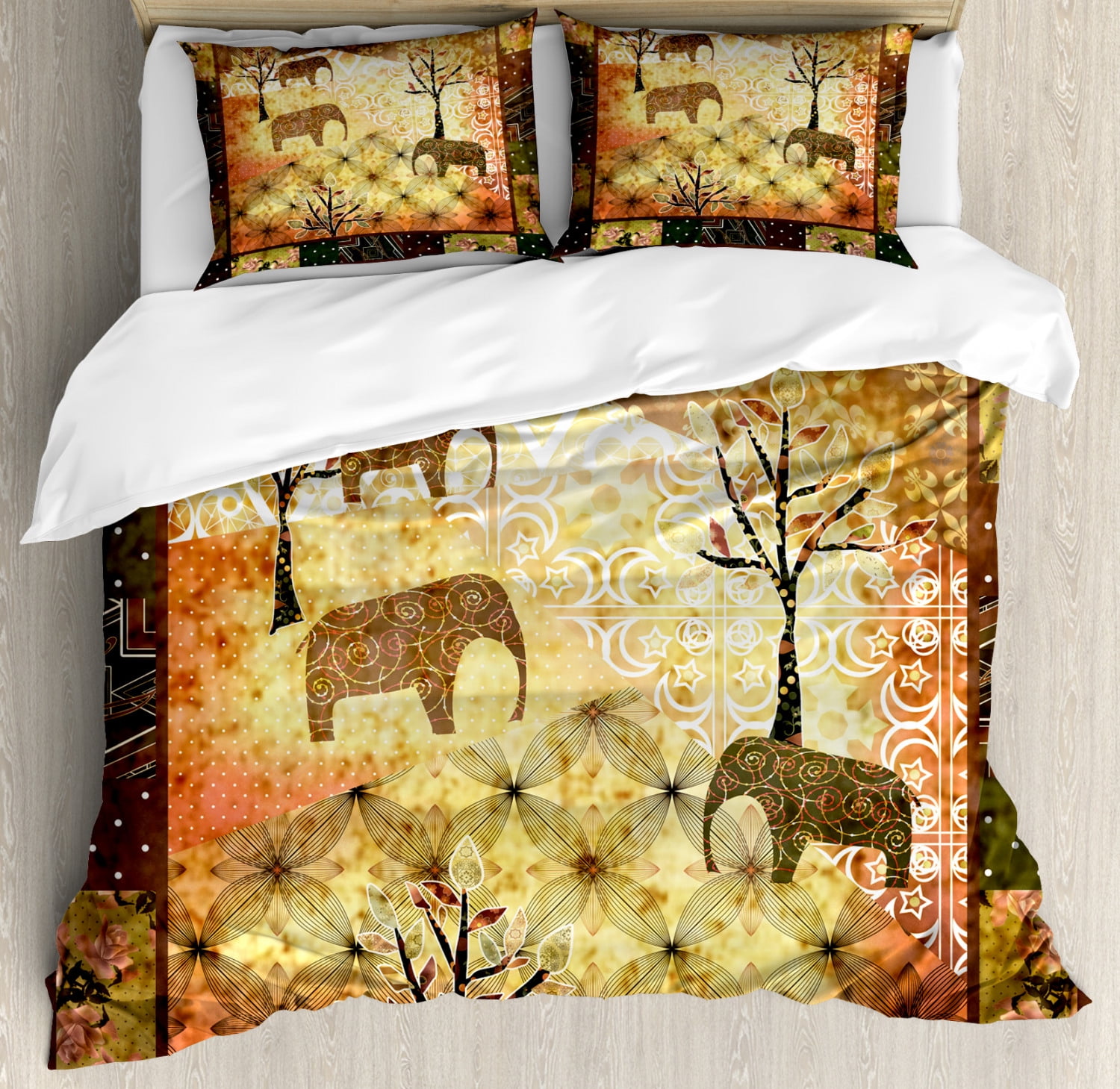 African Duvet Cover Set, Patchwork Inspired Pattern Grunge Vintage ...