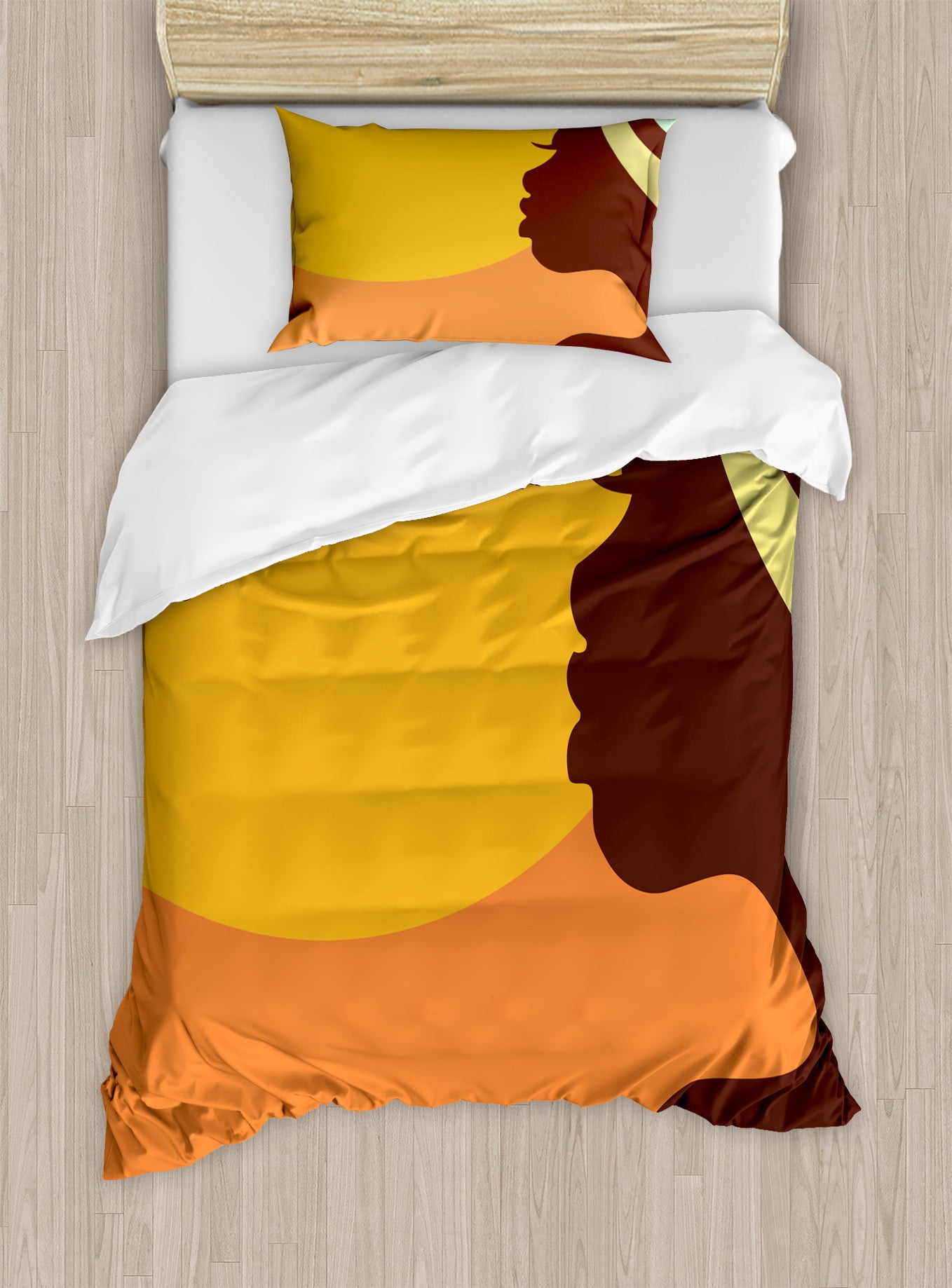 African Duvet Cover Sets, Teenage Girl Face Profile Abstract Sunset ...