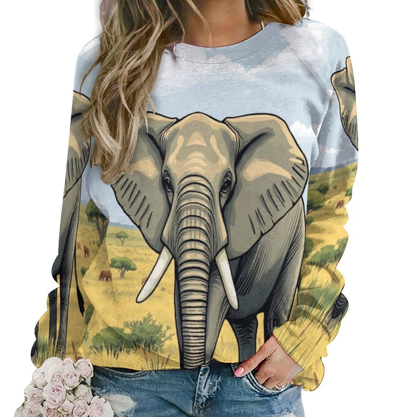 African Elephant Family Hoodies Female Long Sleeve Casual Hoodie ...