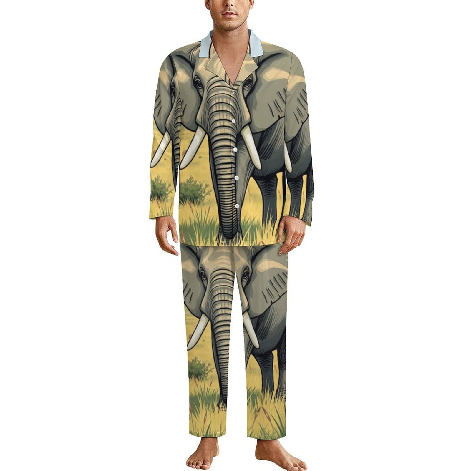 African Elephant Family Pajamas Men Sleep Sleepwear Spring 2 Piece ...