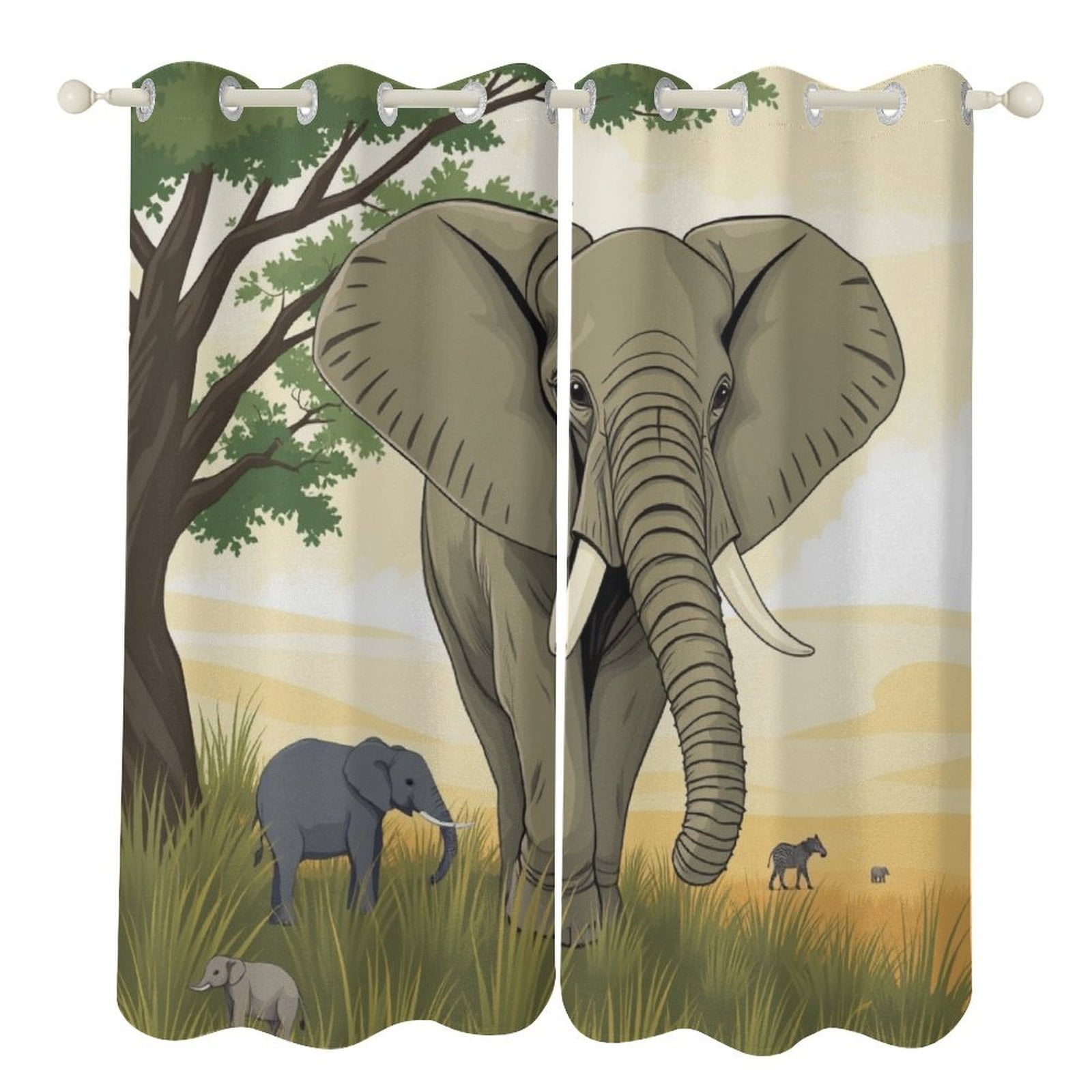 African Elephant Family Safari Blackout Window Curtains for Bedroom ...