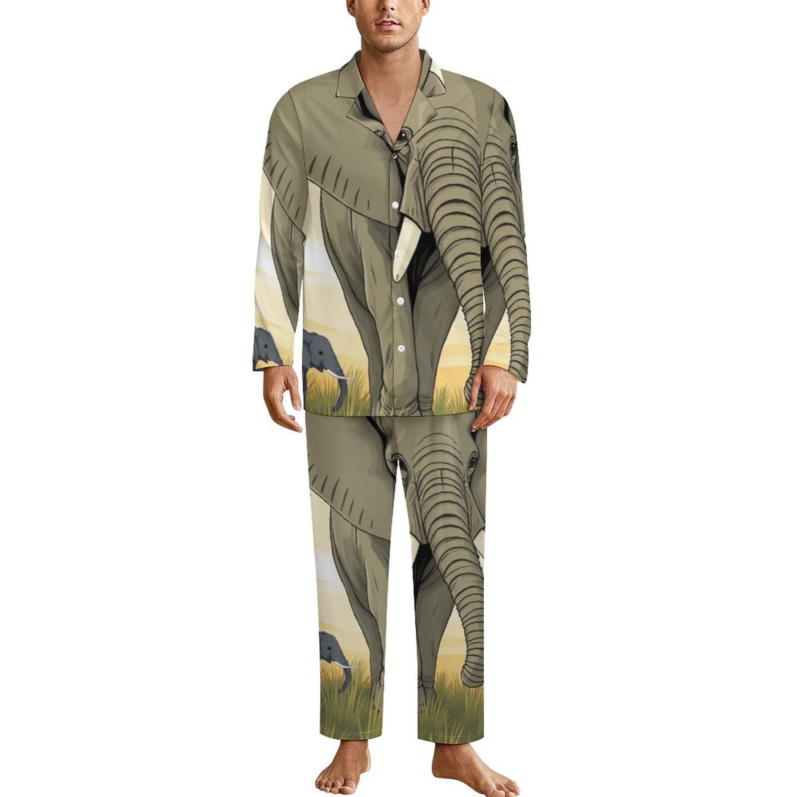 African Elephant Family Safari Pajamas Men Sleep Sleepwear Spring 2 ...