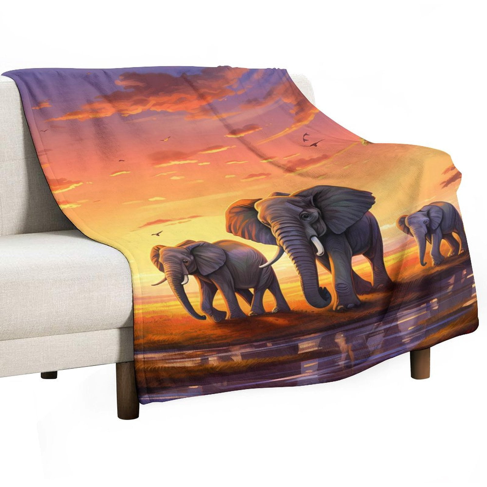 African Elephant Family in Sunset Super Soft Blanket Flannel Throw ...