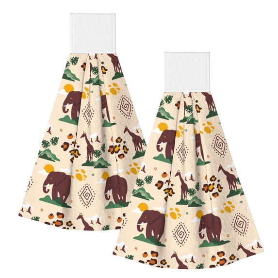 African Elephant Giraffe Hanging Coral Fleece Hand Towel 2PCS , Super ...