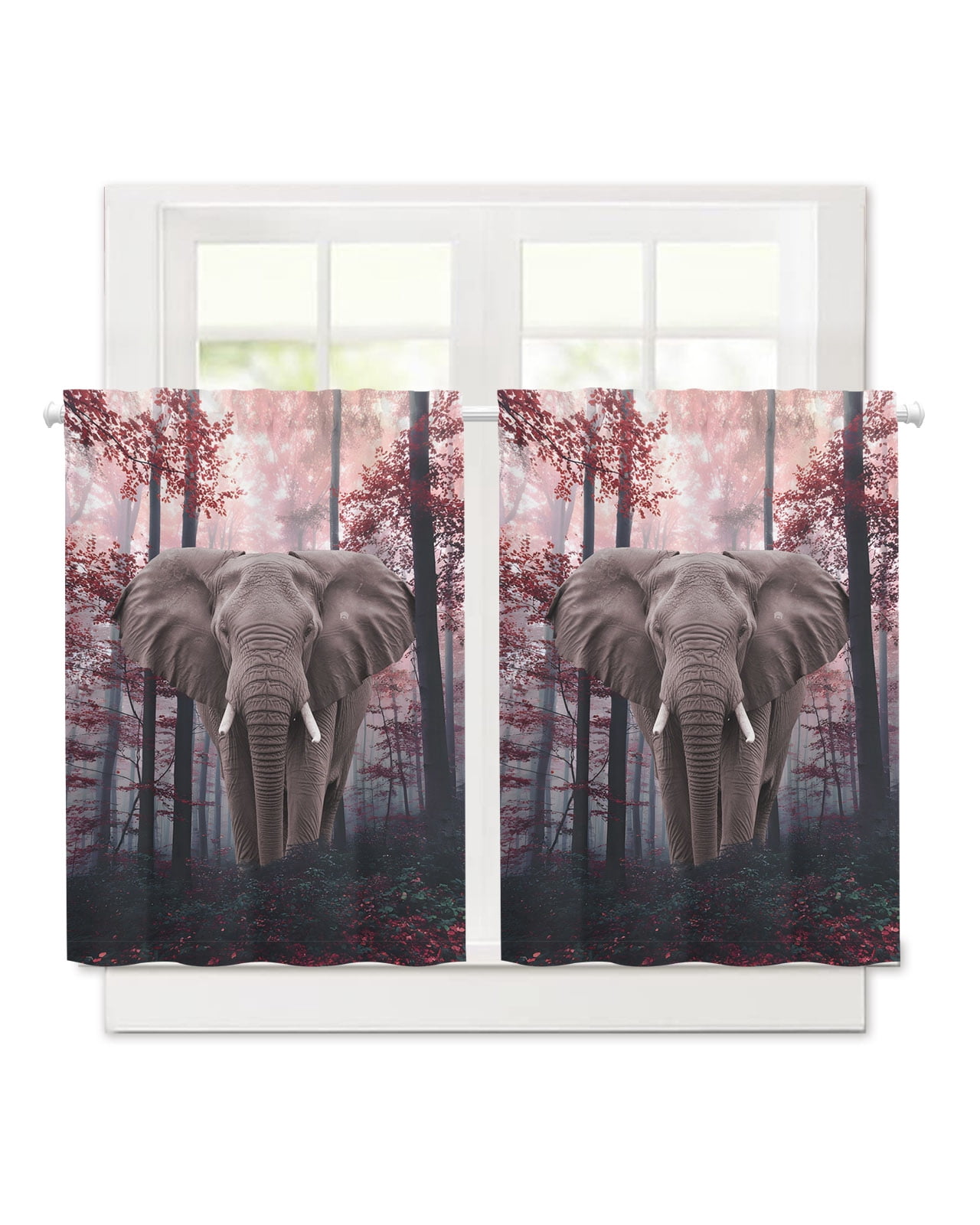African Elephant in Misty Forest Short Blackout Curtains 36 Inch Long ...