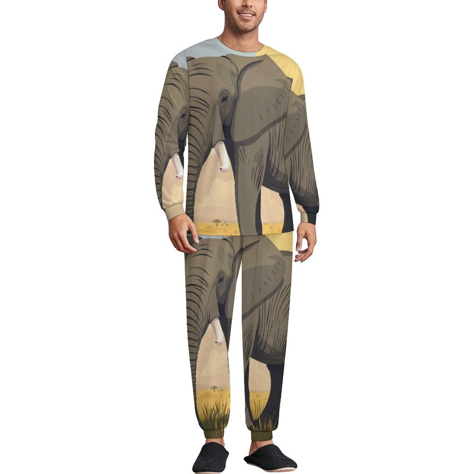African Elephant Savanna Pajamas Man Warm Sleepwear Autumn Long-Sleeve ...