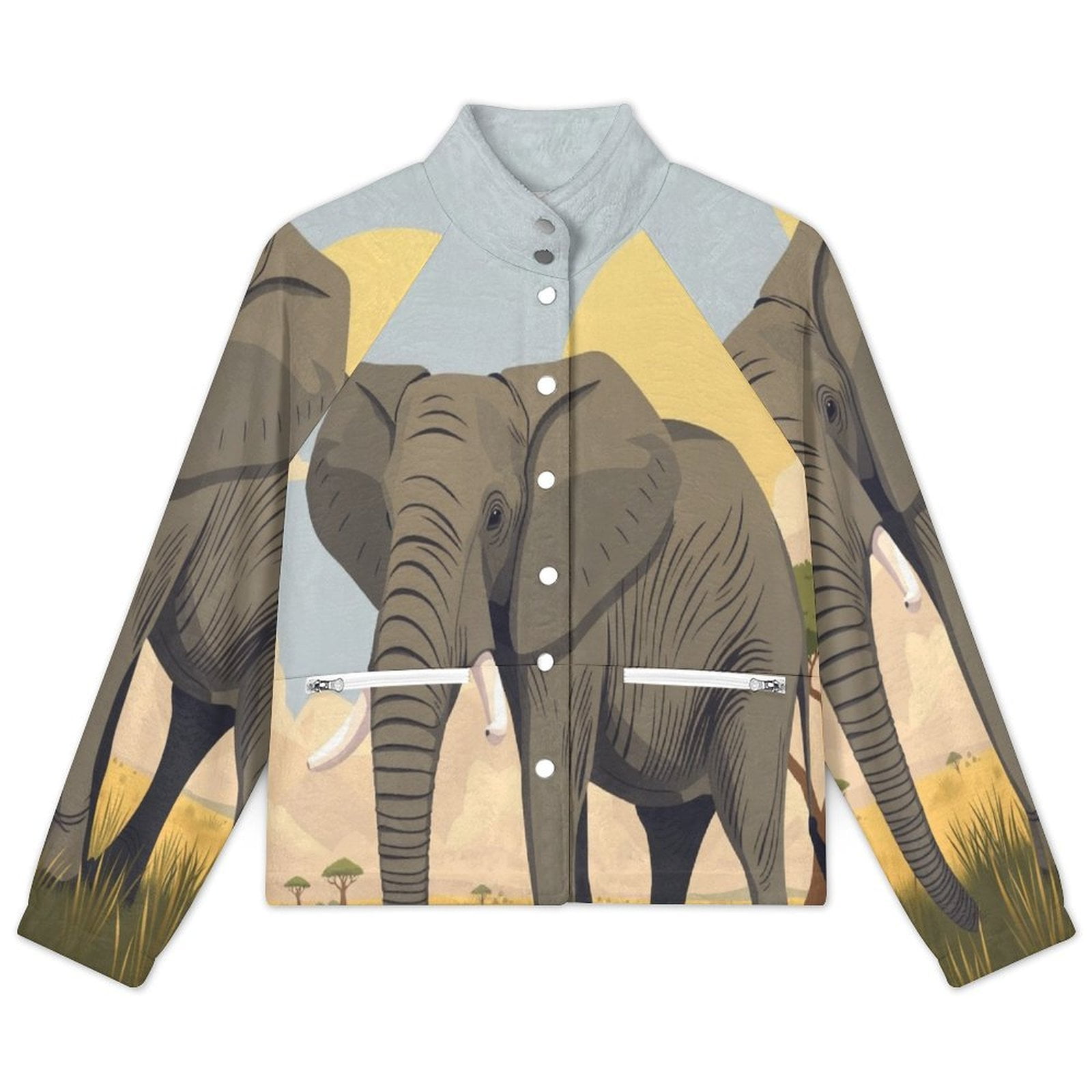 African Elephant Savanna Warm Plush Jacket Women Autumn Winter Long ...