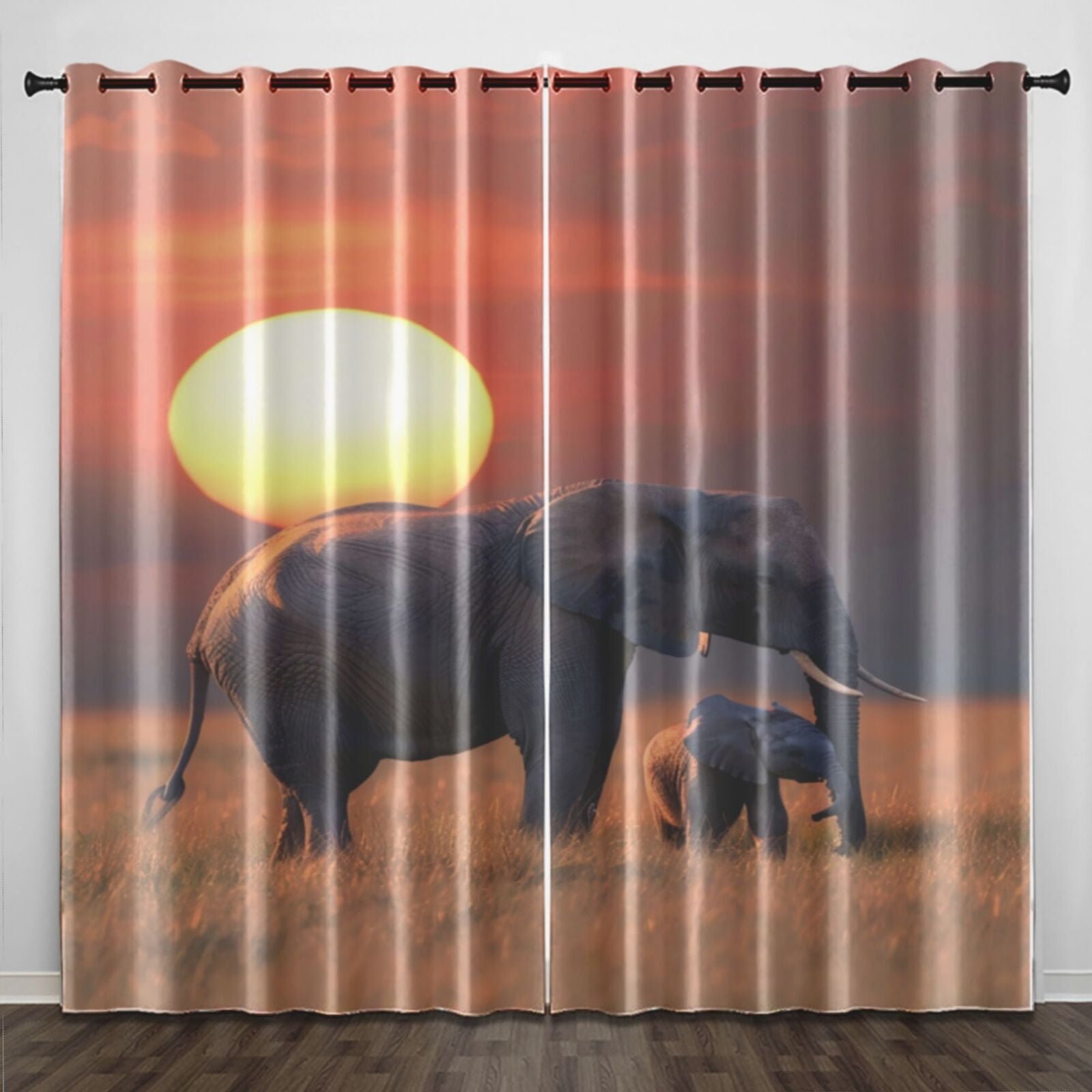 African Elephant Sunset Pattern (100) Curtains 2 Panels Set Blackout ...