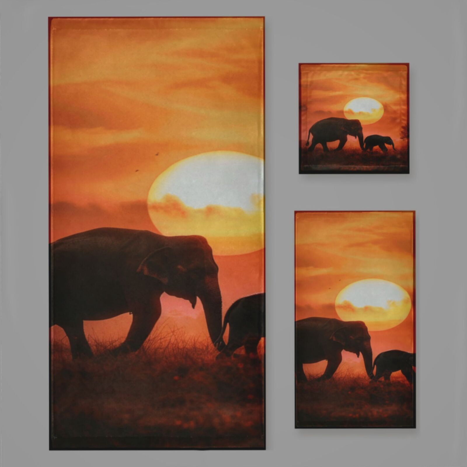 African Elephant Sunset Pattern (104) Bath Towel Sets For Bathroom Hand ...