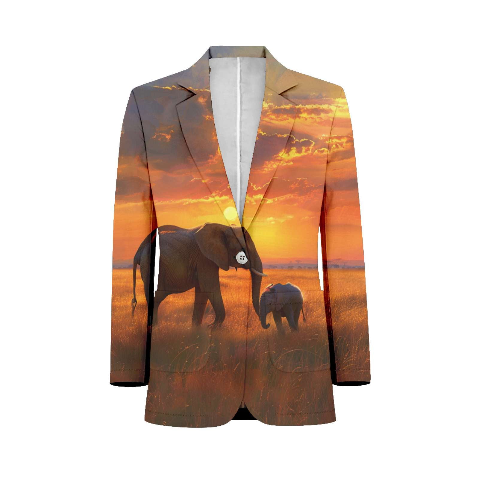 African Elephant Sunset Pattern Men's Suit Blazer Casual Party Wear ...