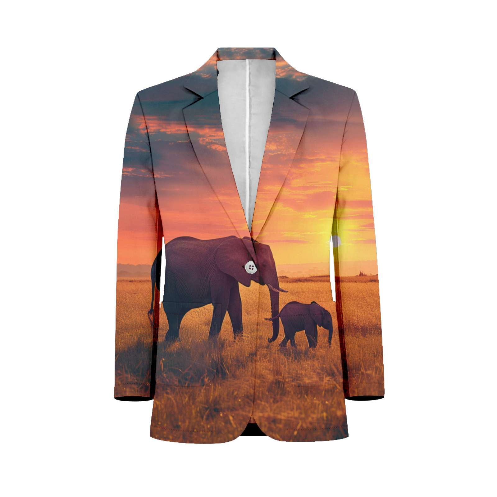 African Elephant Sunset Pattern Men's Suit Blazer Casual Party Wear ...