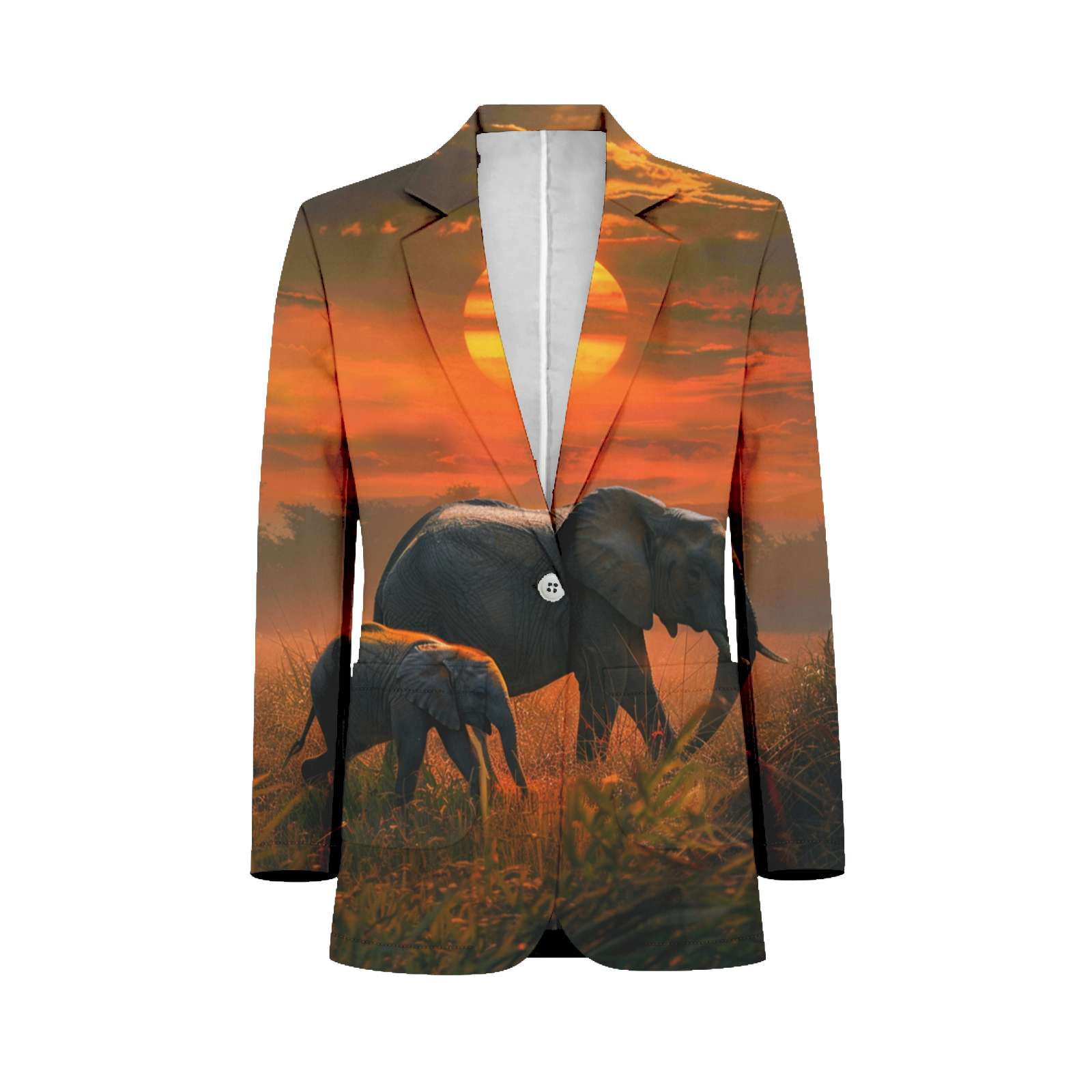 African Elephant Sunset Pattern Men's Suit Blazer Casual Party Wear ...