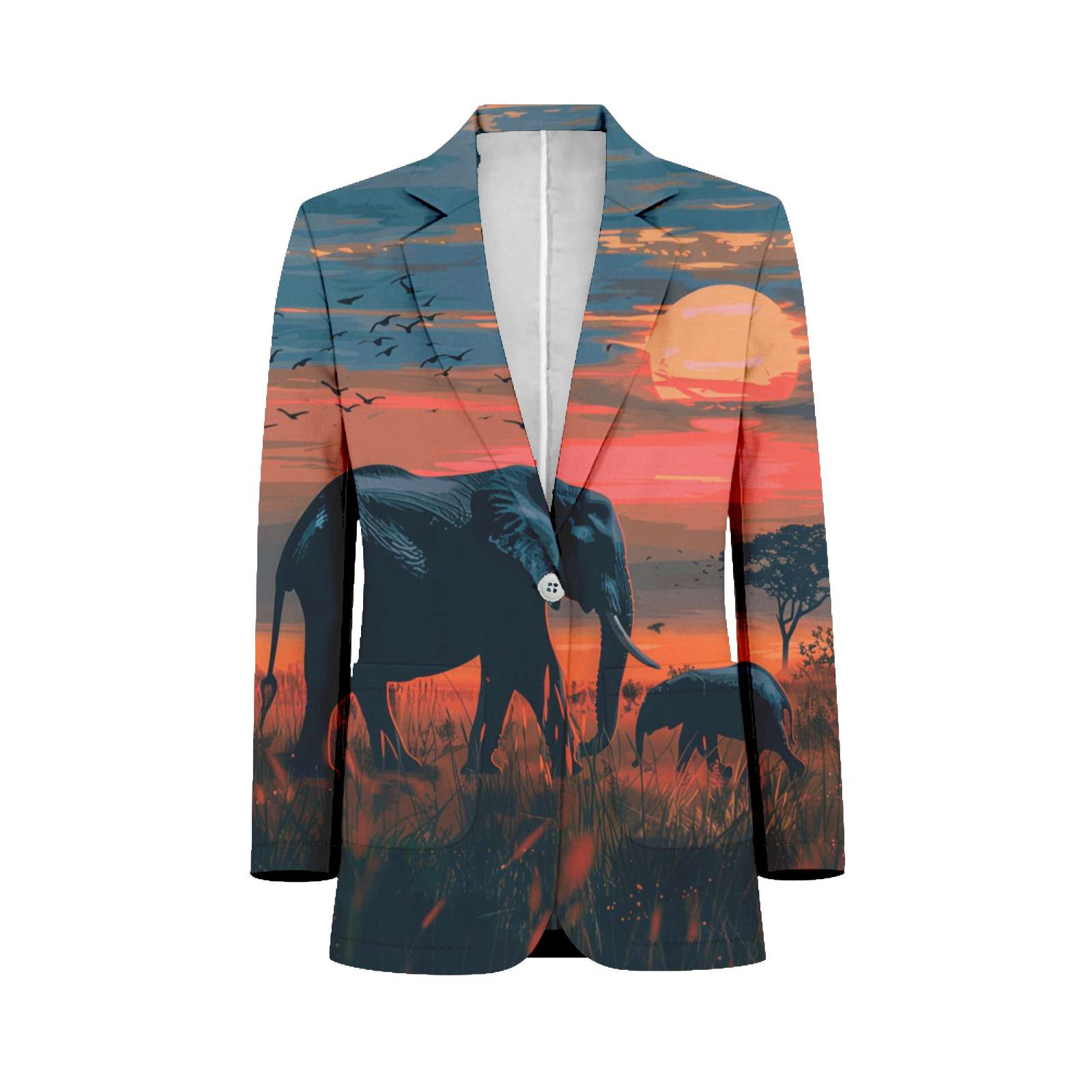 African Elephant Sunset Pattern Men's Suit Blazer Casual Party Wear ...