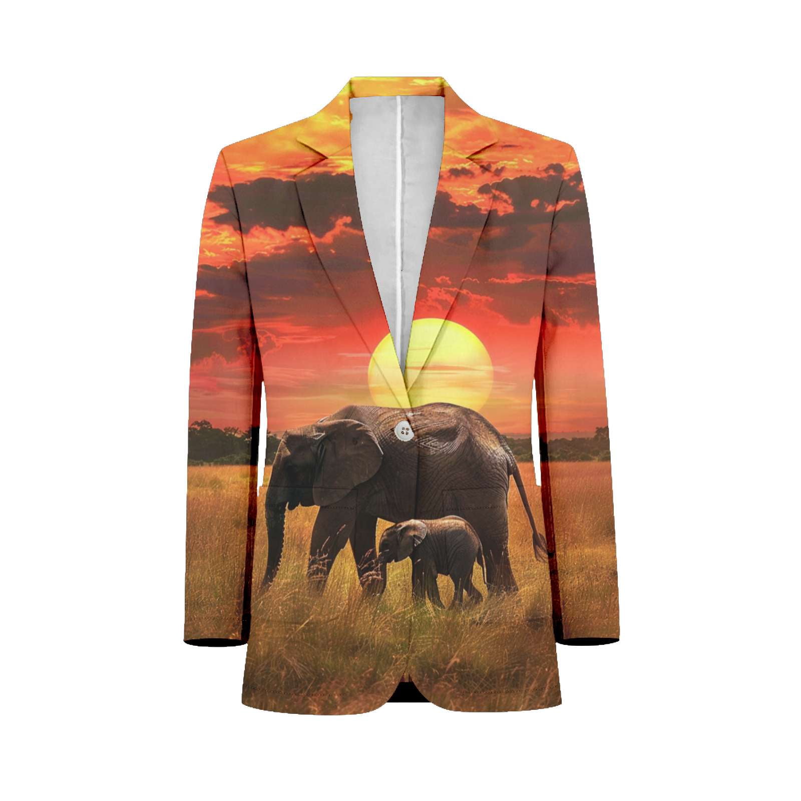 African Elephant Sunset Pattern Men's Suit Blazer Casual Party Wear ...