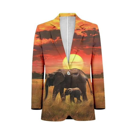 African Elephant Sunset Pattern Men's Suit Blazer Casual Party Wear ...