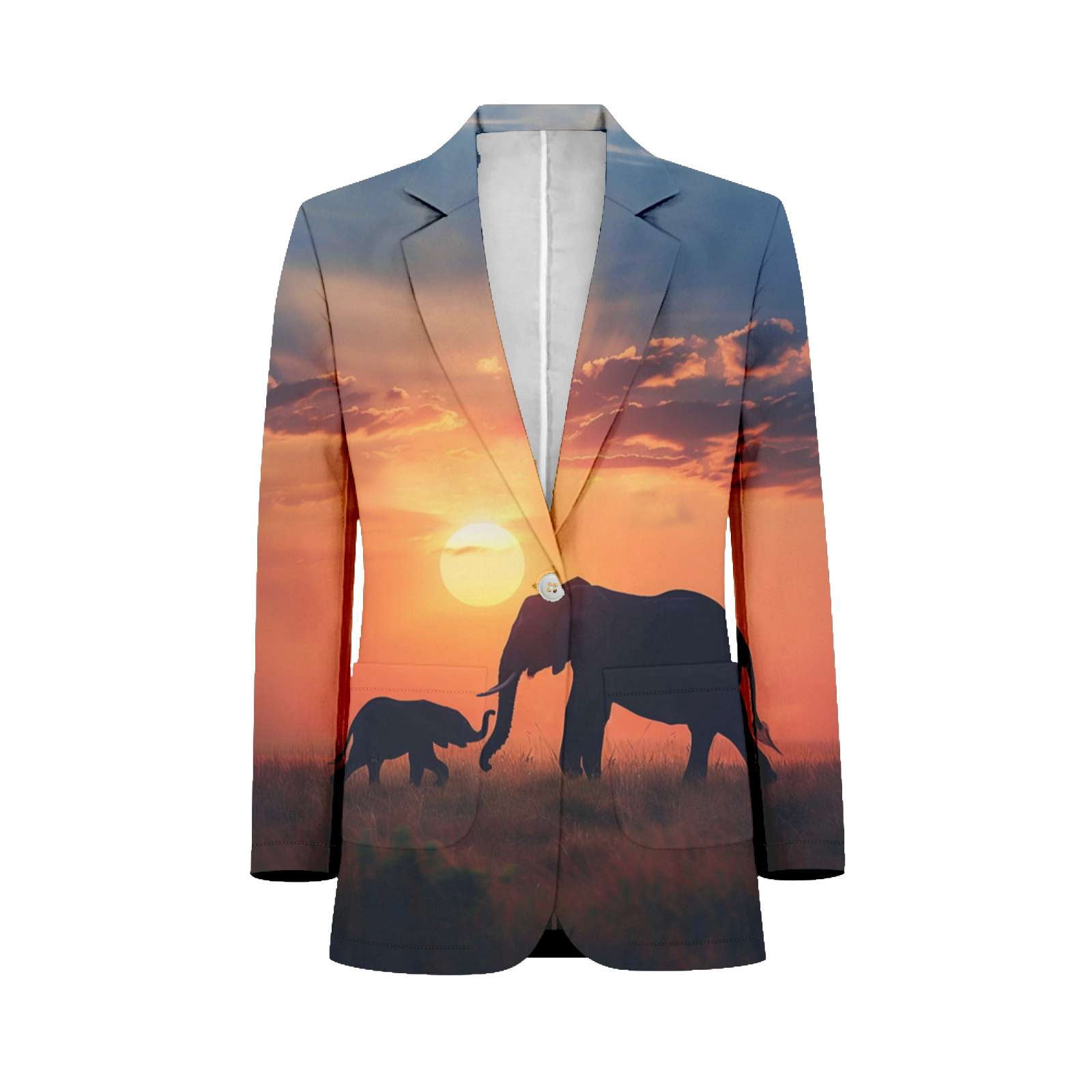 African Elephant Sunset Pattern Men's Suit Blazer Casual Party Wear ...
