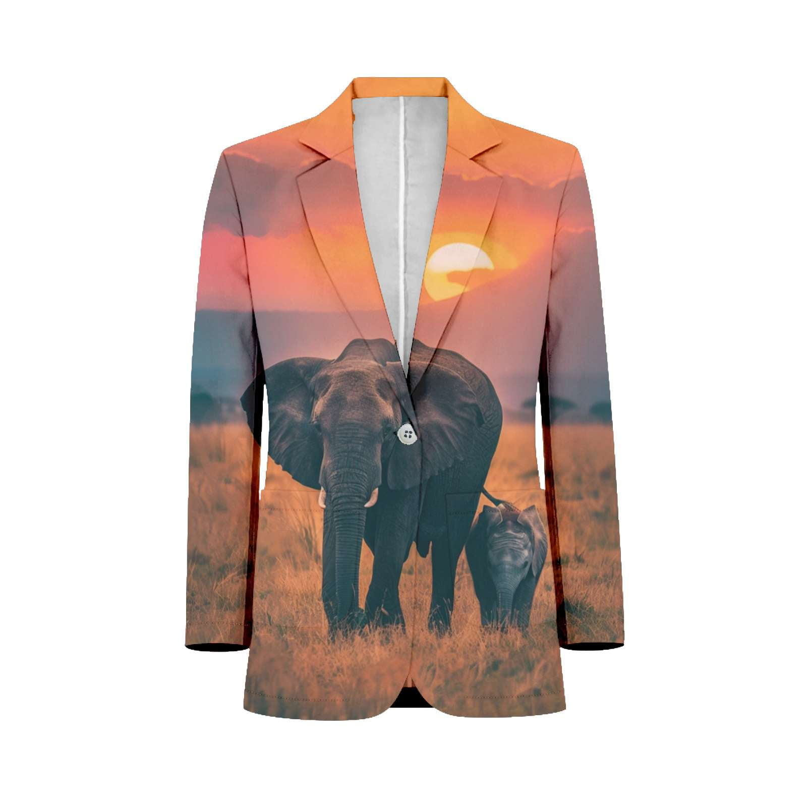 African Elephant Sunset Pattern Mens Suits Shawl Collar Slim Fit Suit ...
