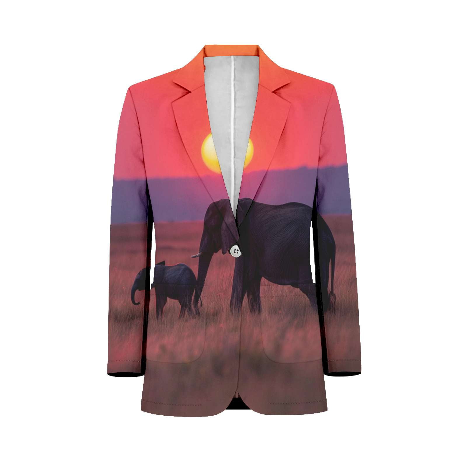 African Elephant Sunset Pattern Mens Suits Shawl Collar Slim Fit Suit ...