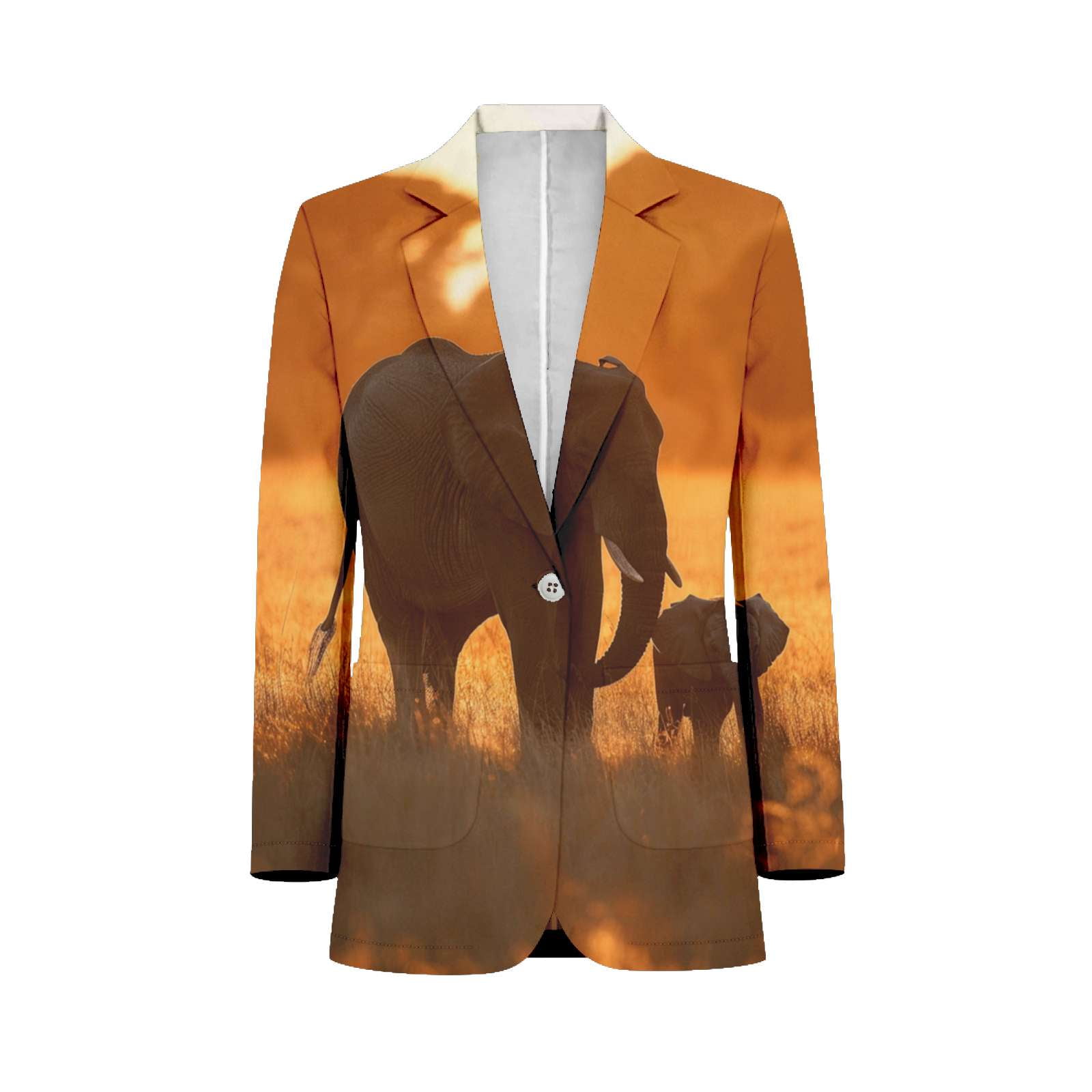 African Elephant Sunset Pattern Mens Suits Shawl Collar Slim Fit Suit ...