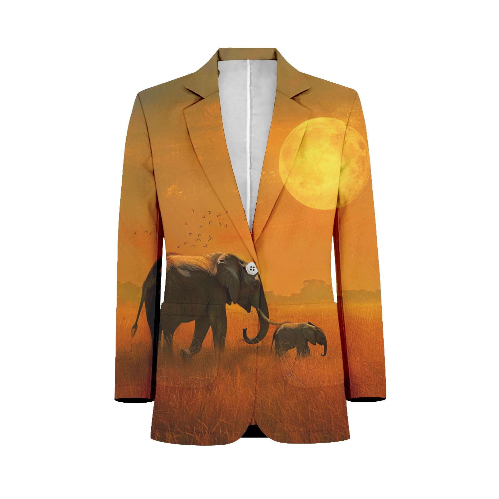 African Elephant Sunset Pattern Mens Suits Shawl Collar Slim Fit Suit ...