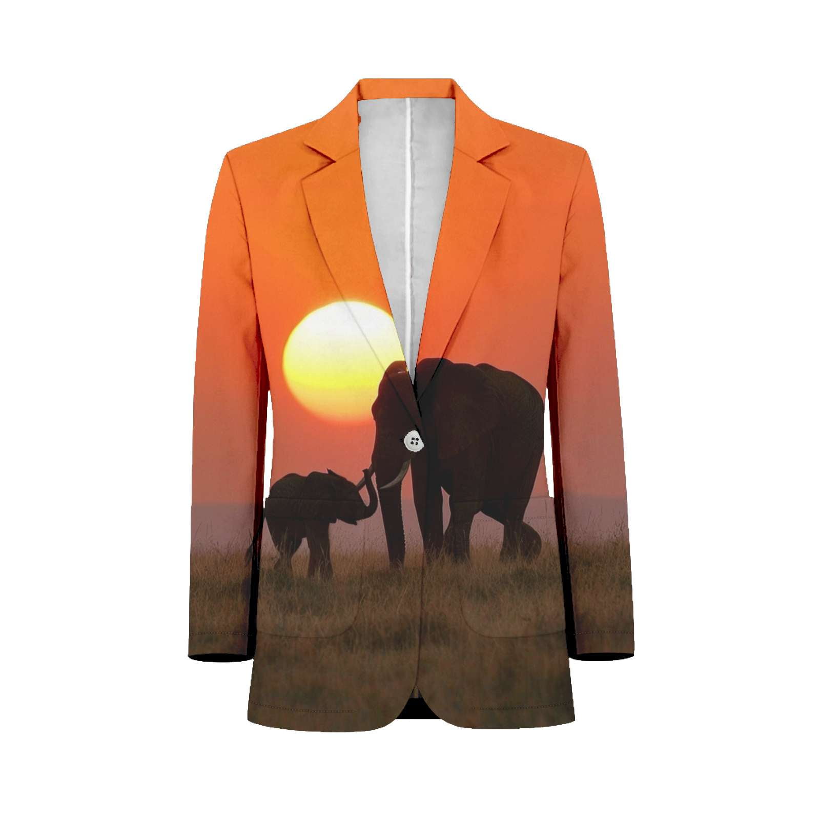 African Elephant Sunset Pattern Mens Suits Shawl Collar Slim Fit Suit ...