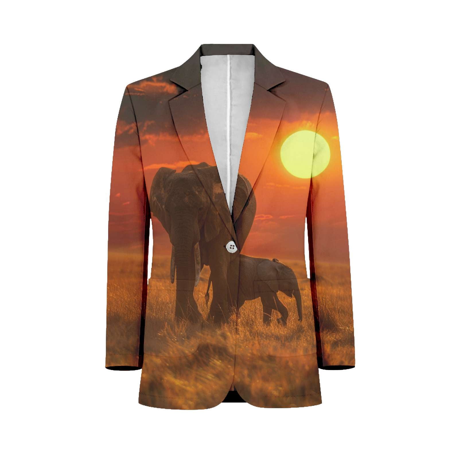 African Elephant Sunset Pattern Mens Suits Shawl Collar Slim Fit Suit ...