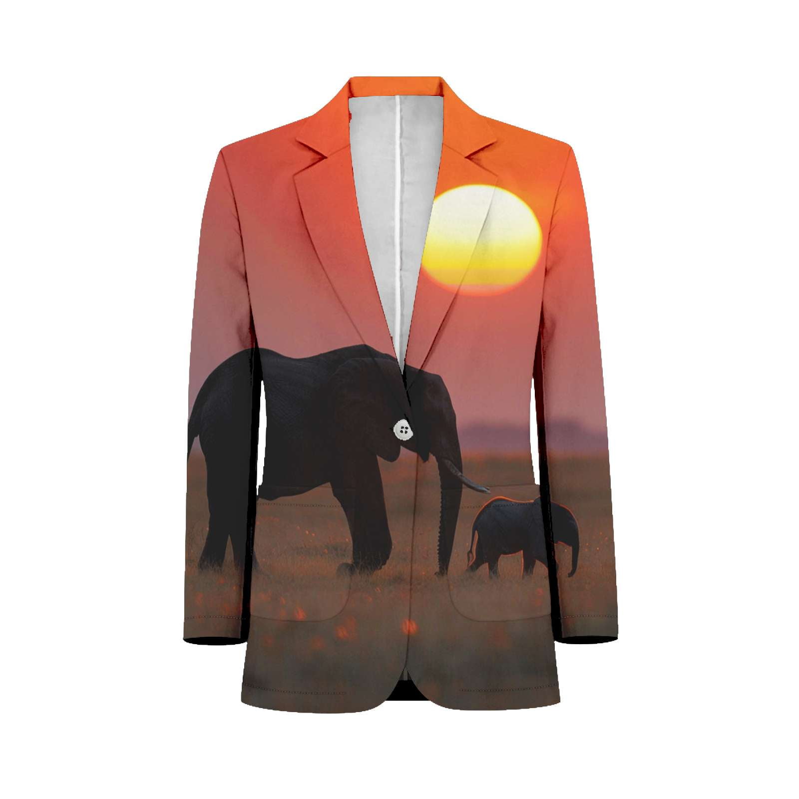 African Elephant Sunset Pattern Mens Suits Shawl Collar Slim Fit Suit ...