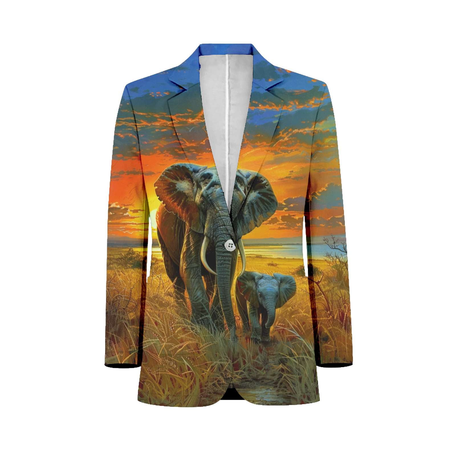 African Elephant Sunset Pattern Mens Suits Shawl Collar Slim Fit Suit ...