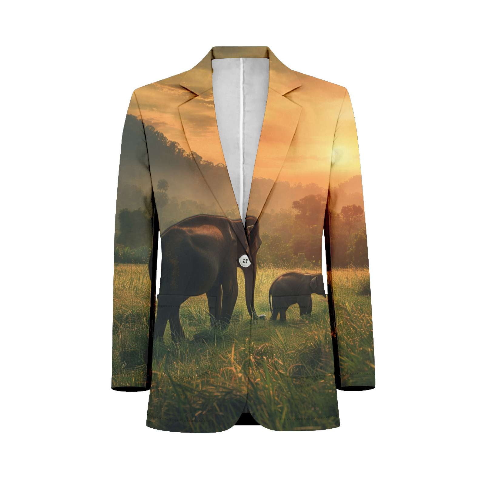 African Elephant Sunset Pattern Mens Suits Shawl Collar Slim Fit Suit ...