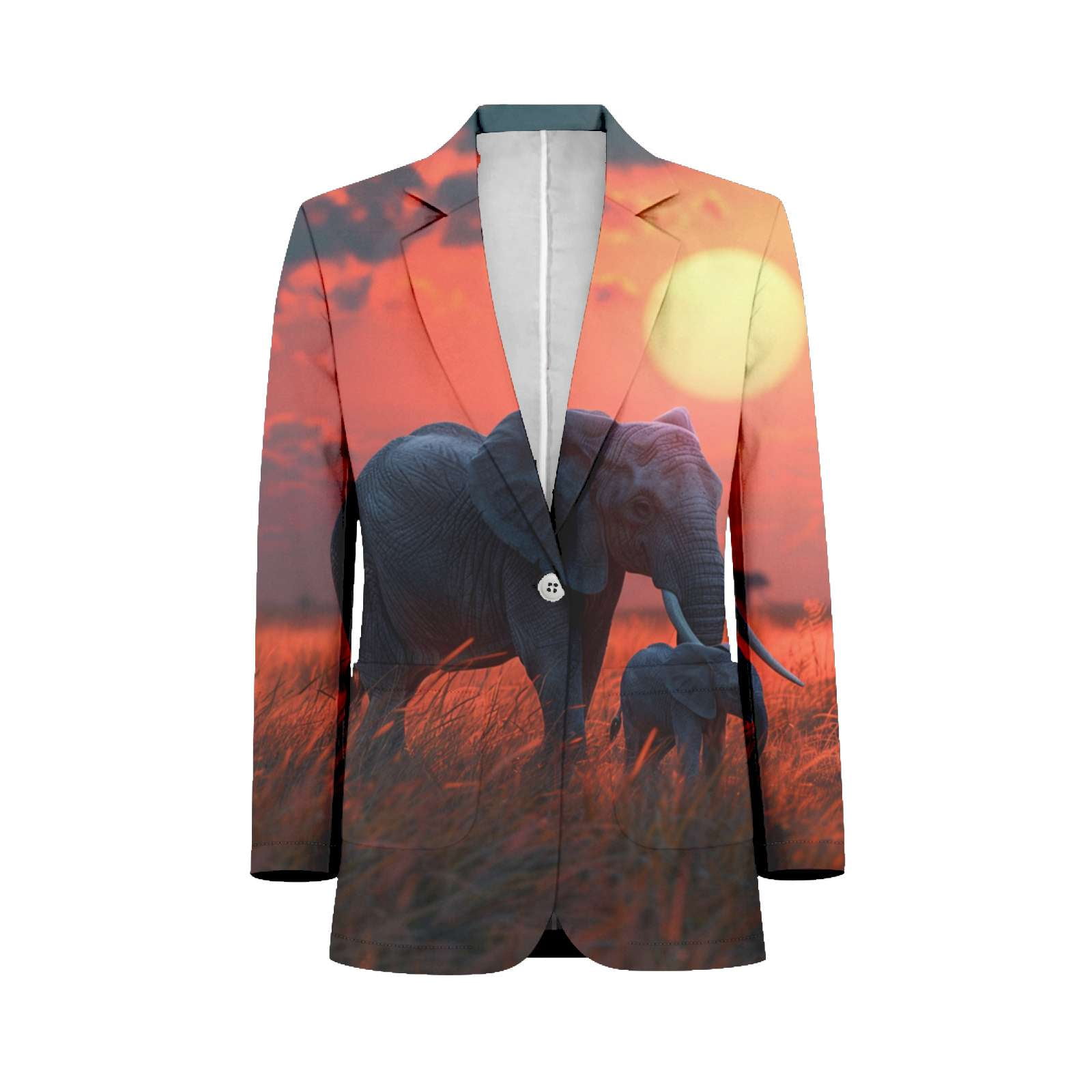 African Elephant Sunset Pattern Mens Suits Shawl Collar Slim Fit Suit ...