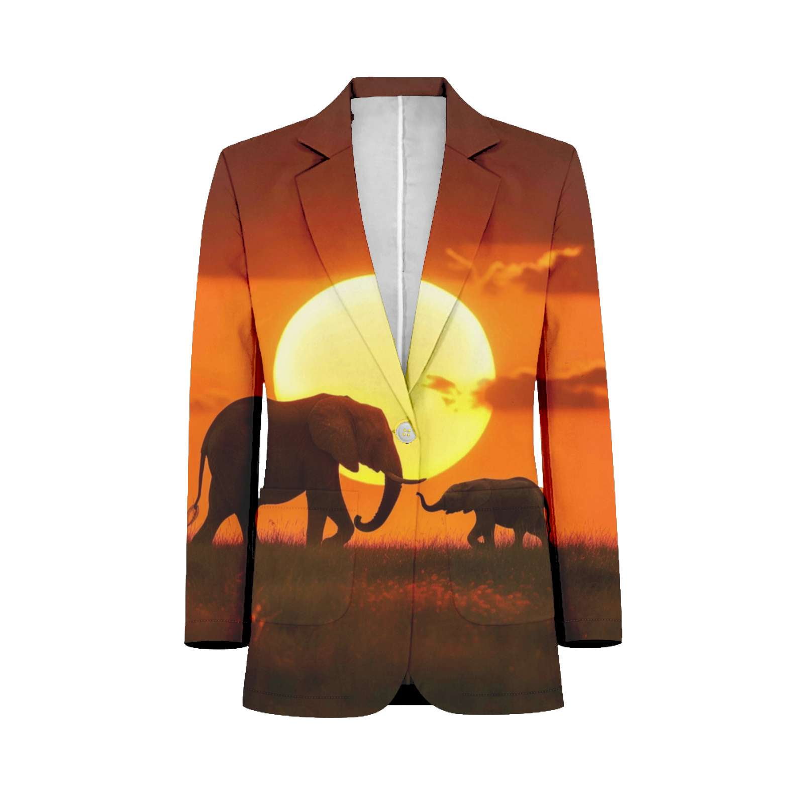 African Elephant Sunset Pattern Mens Suits Shawl Collar Slim Fit Suit ...
