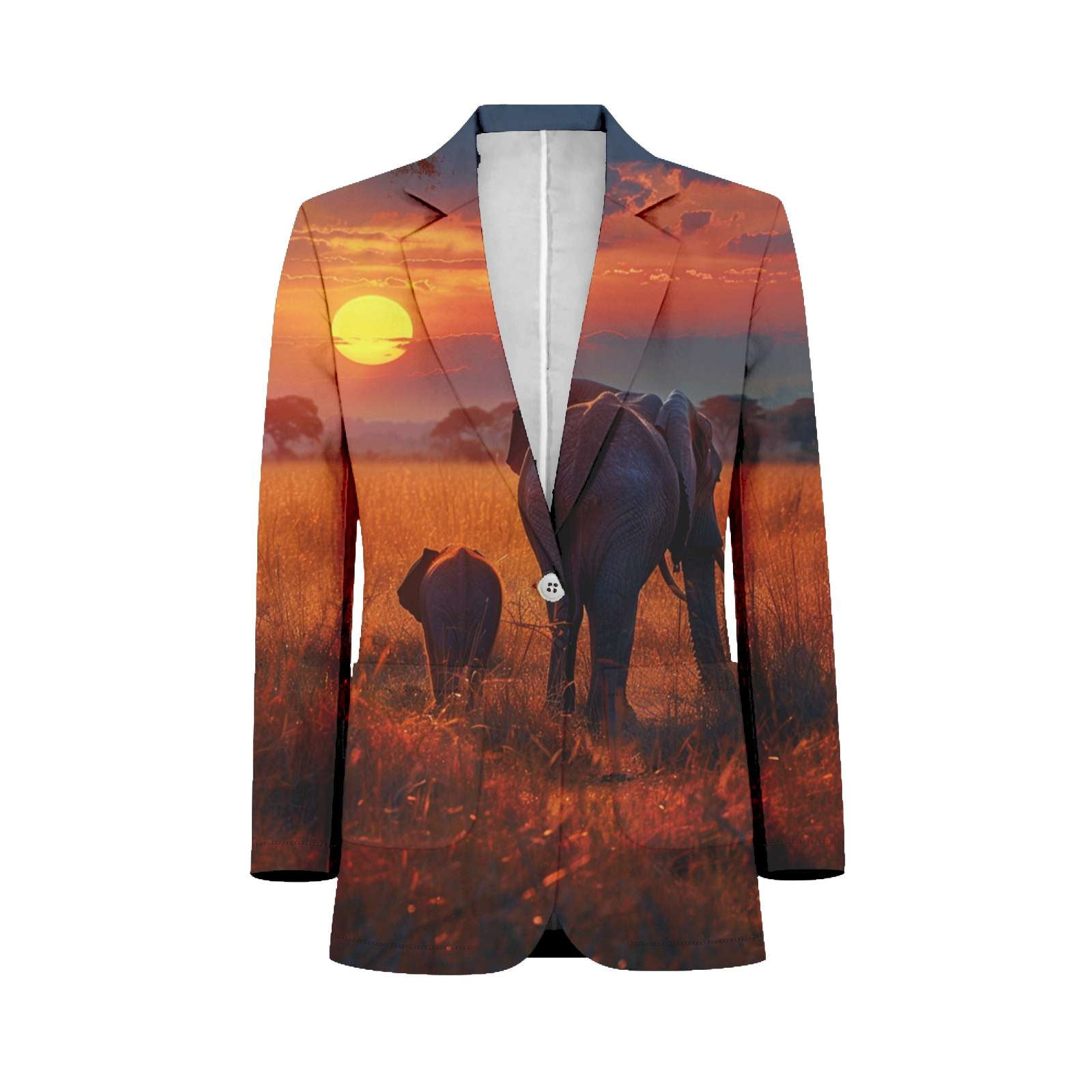 African Elephant Sunset Pattern Mens Suits Shawl Collar Slim Fit Suit ...