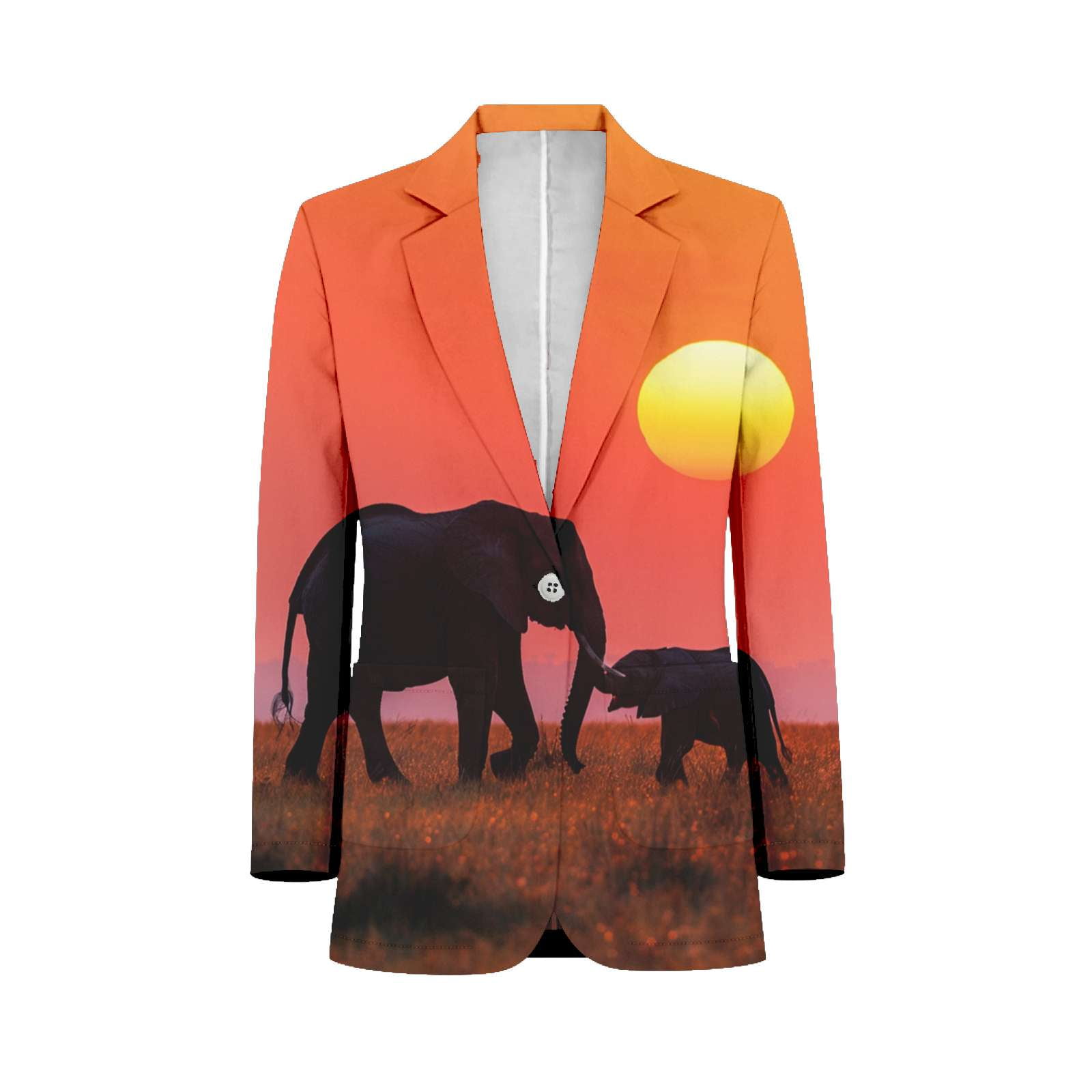 African Elephant Sunset Pattern Mens Suits Shawl Collar Slim Fit Suit ...