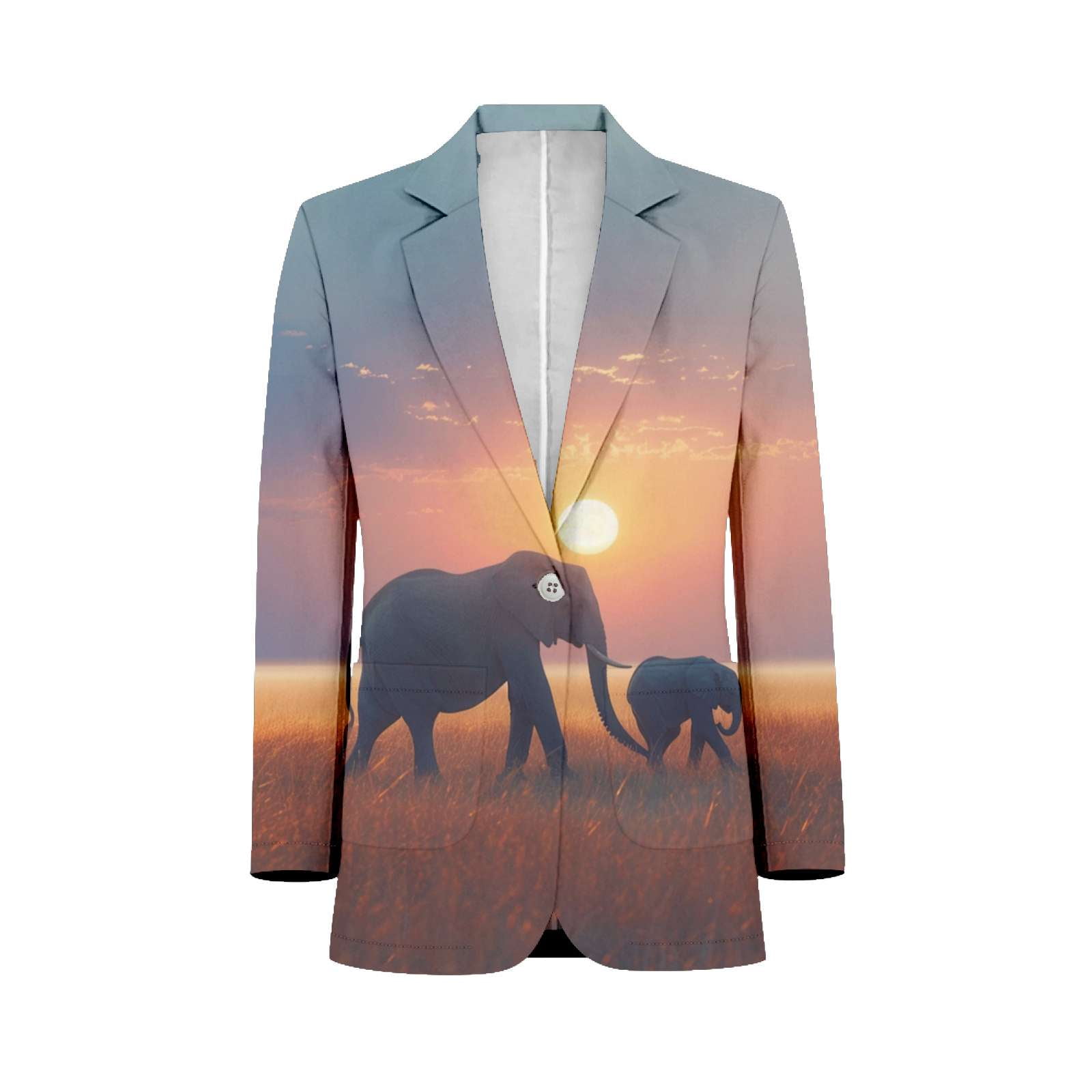 African Elephant Sunset Pattern Mens Suits Shawl Collar Slim Fit Suit ...