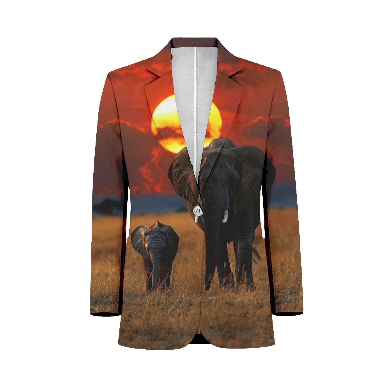 African Elephant Sunset Pattern Mens Suits Shawl Collar Slim Fit Suit ...