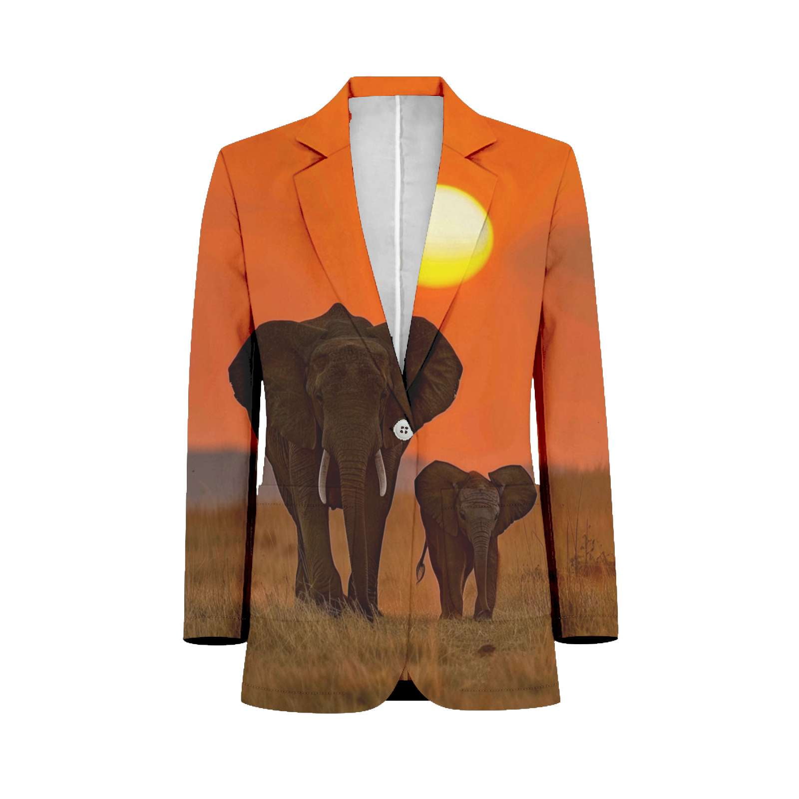African Elephant Sunset Pattern Mens Suits Shawl Collar Slim Fit Suit ...
