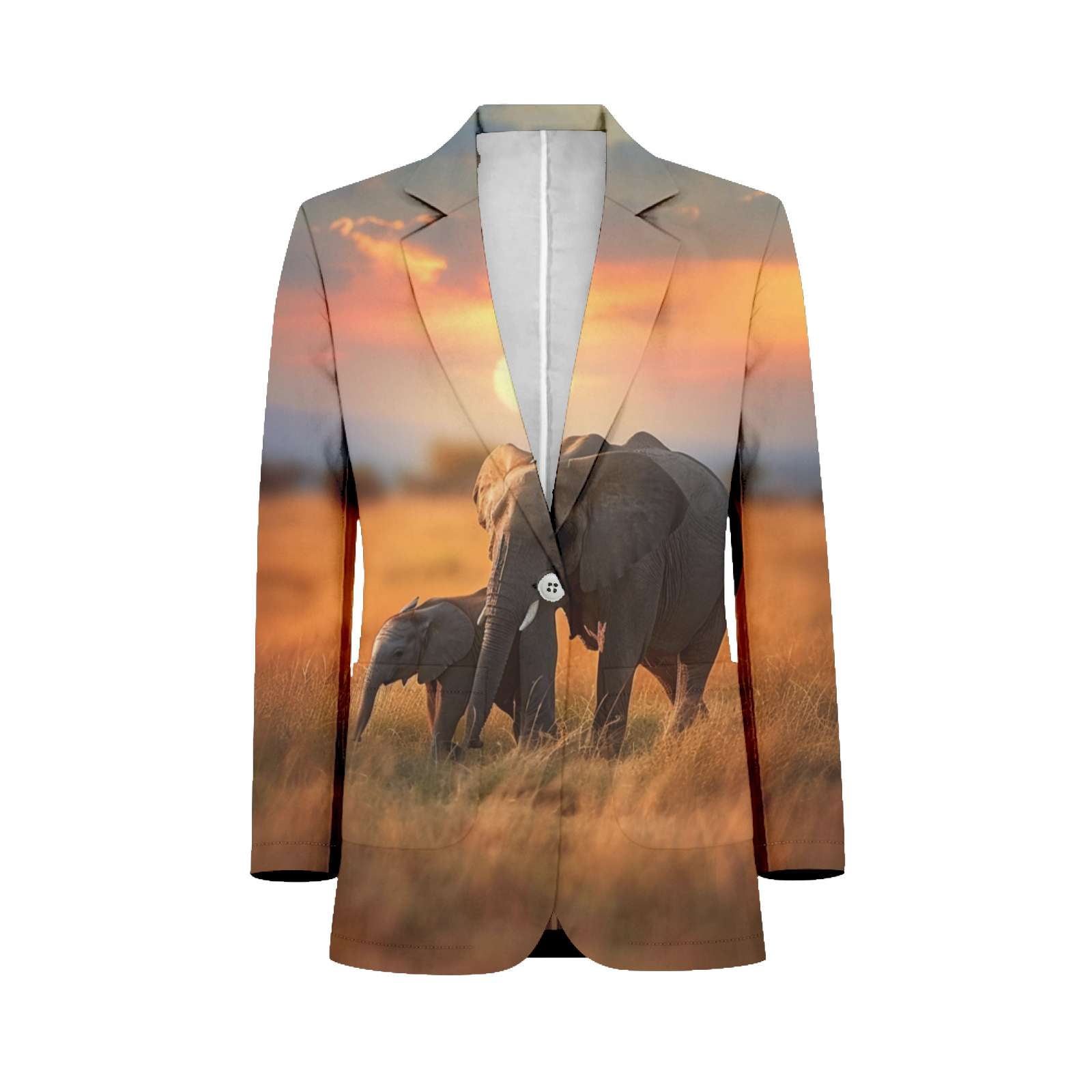 African Elephant Sunset Pattern Mens Suits Shawl Collar Slim Fit Suit ...